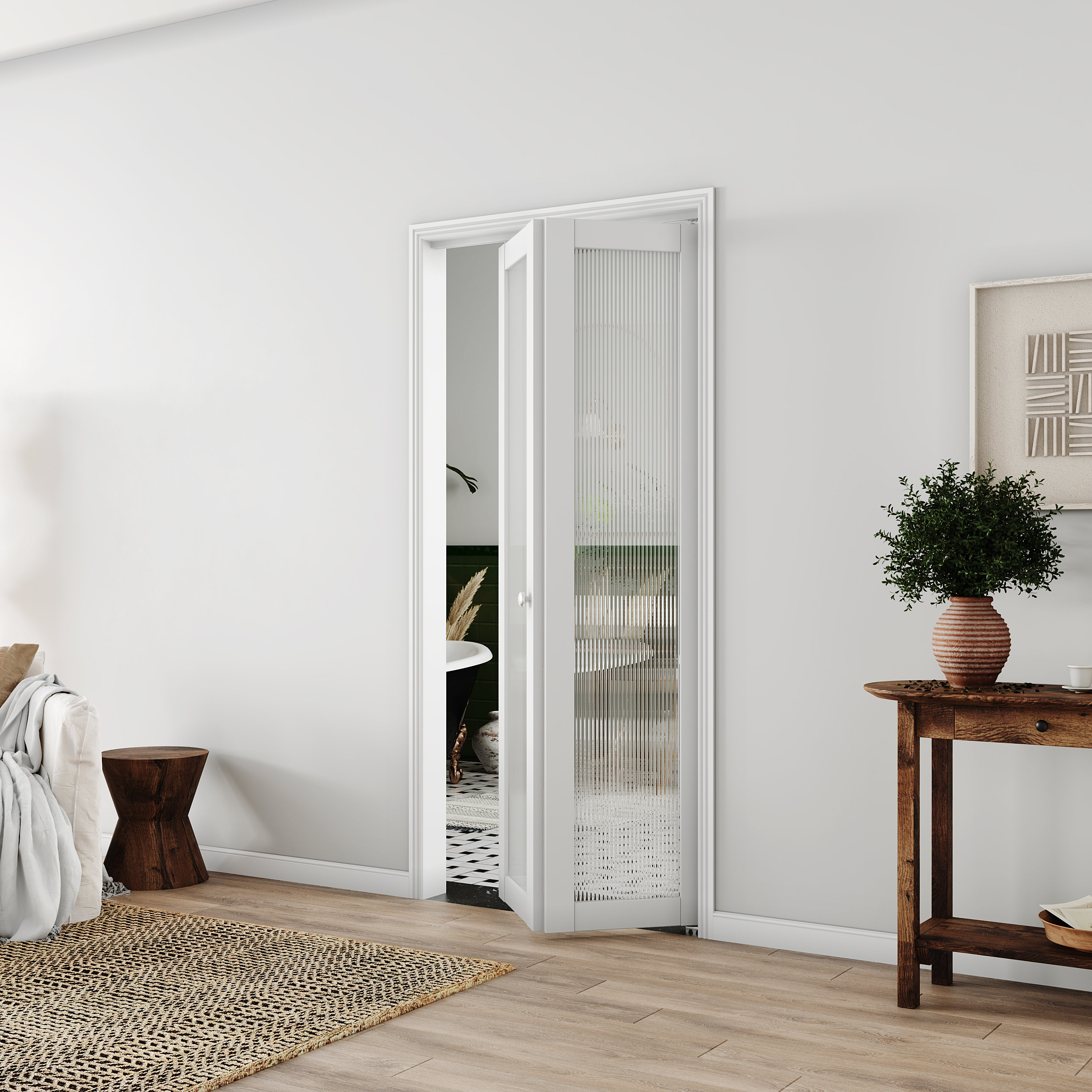 CHIC MODE 1-Lite Reeded Glass Solid Manufactured Wood Prefinished Bi ...