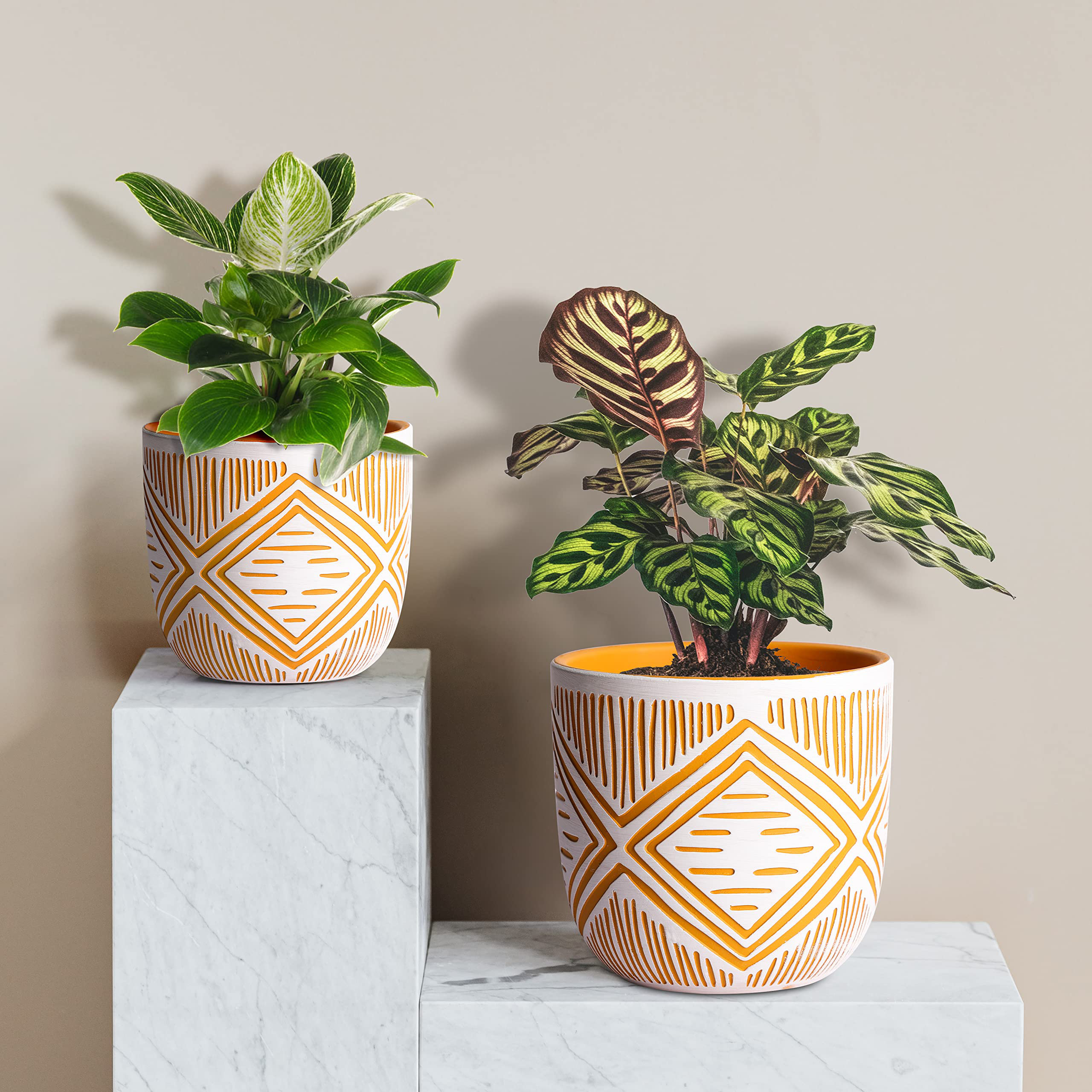 Foundry Select Vibrant Yellow Ceramic Plant Pots - Bohemian Style With ...