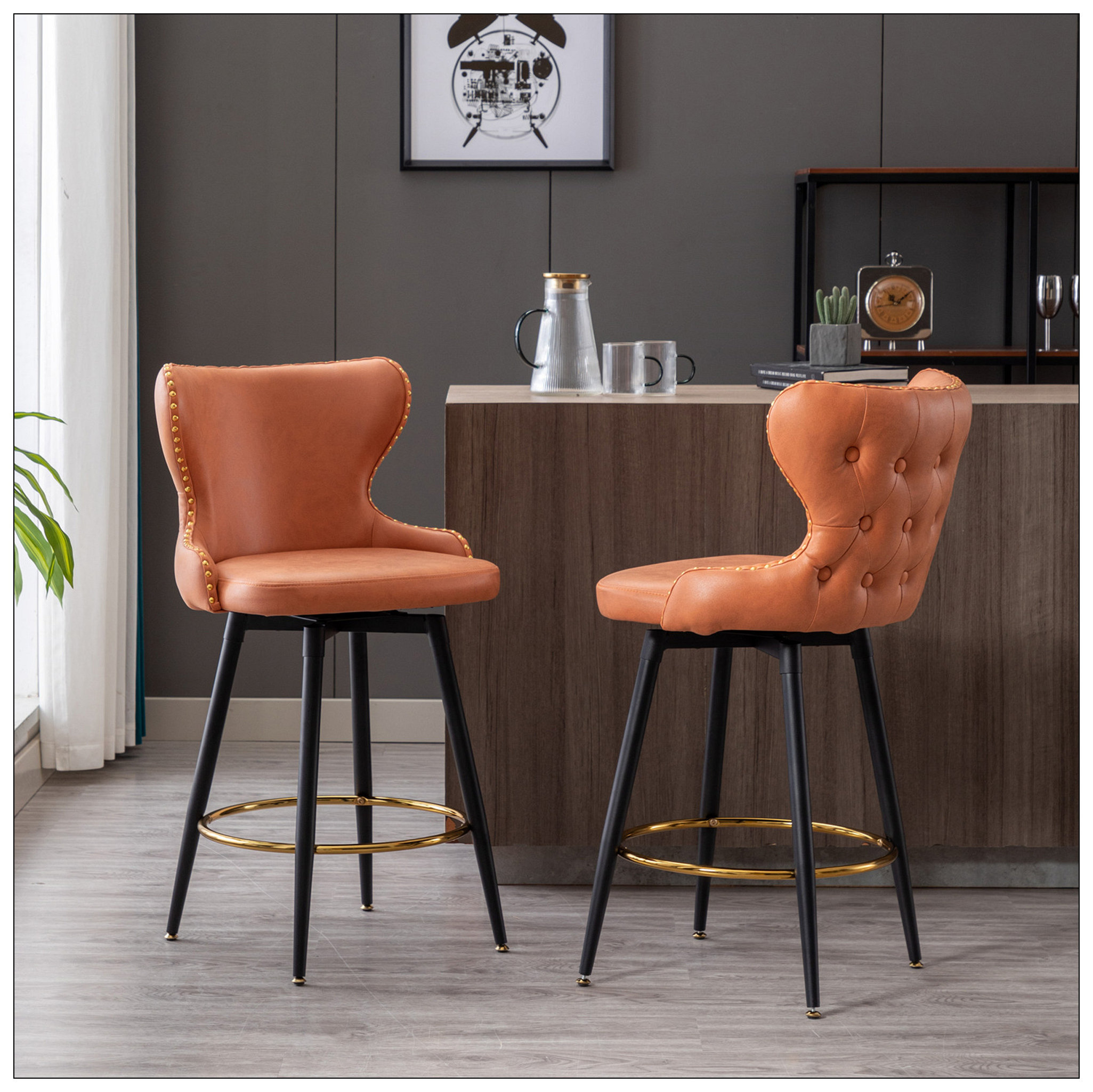 Everly Quinn Mobilier, chaises de bar modernes en tissu Leathaire de ...