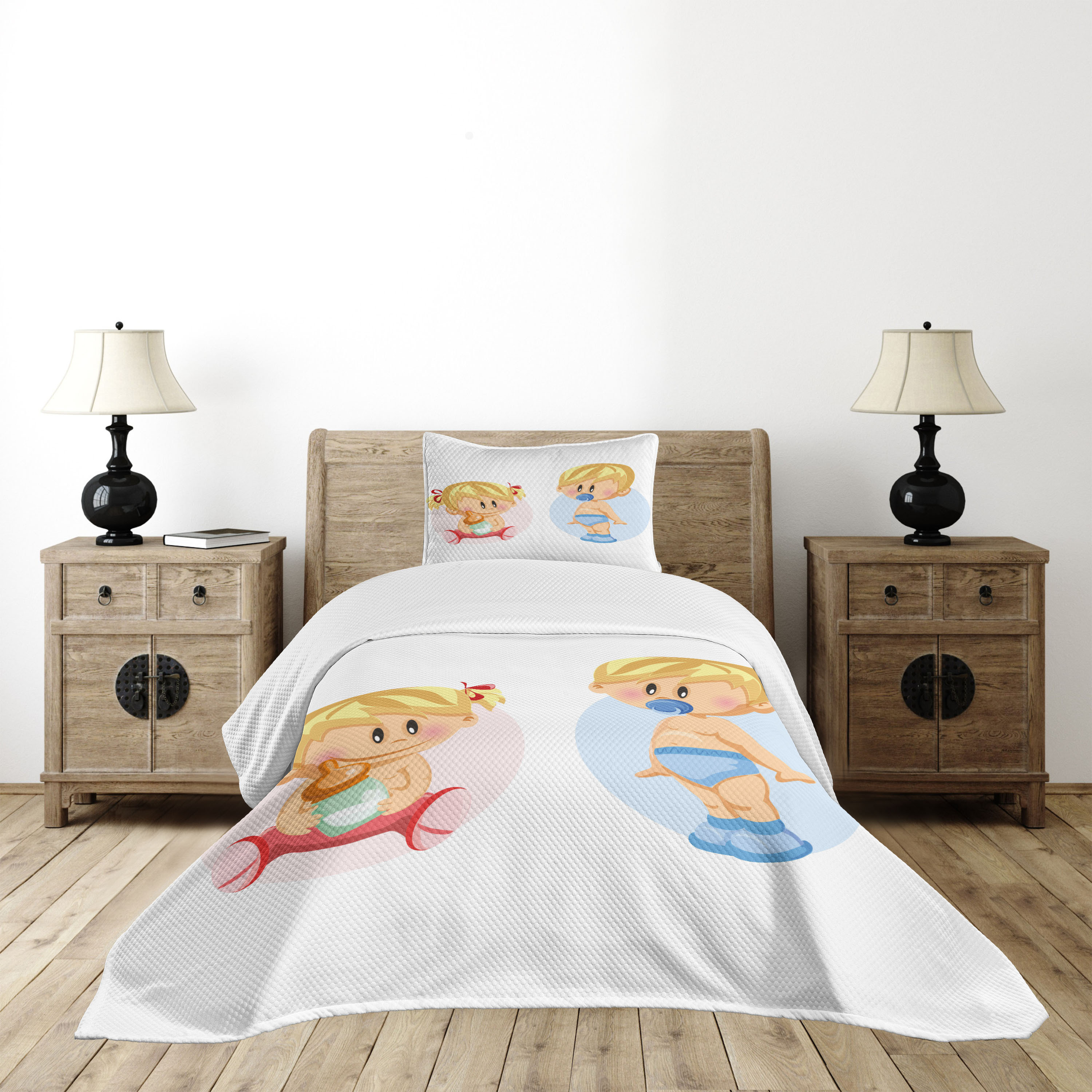 Ambesonne Cartoon Bedspread Set Modern Cartoon Characters Multicolor ...