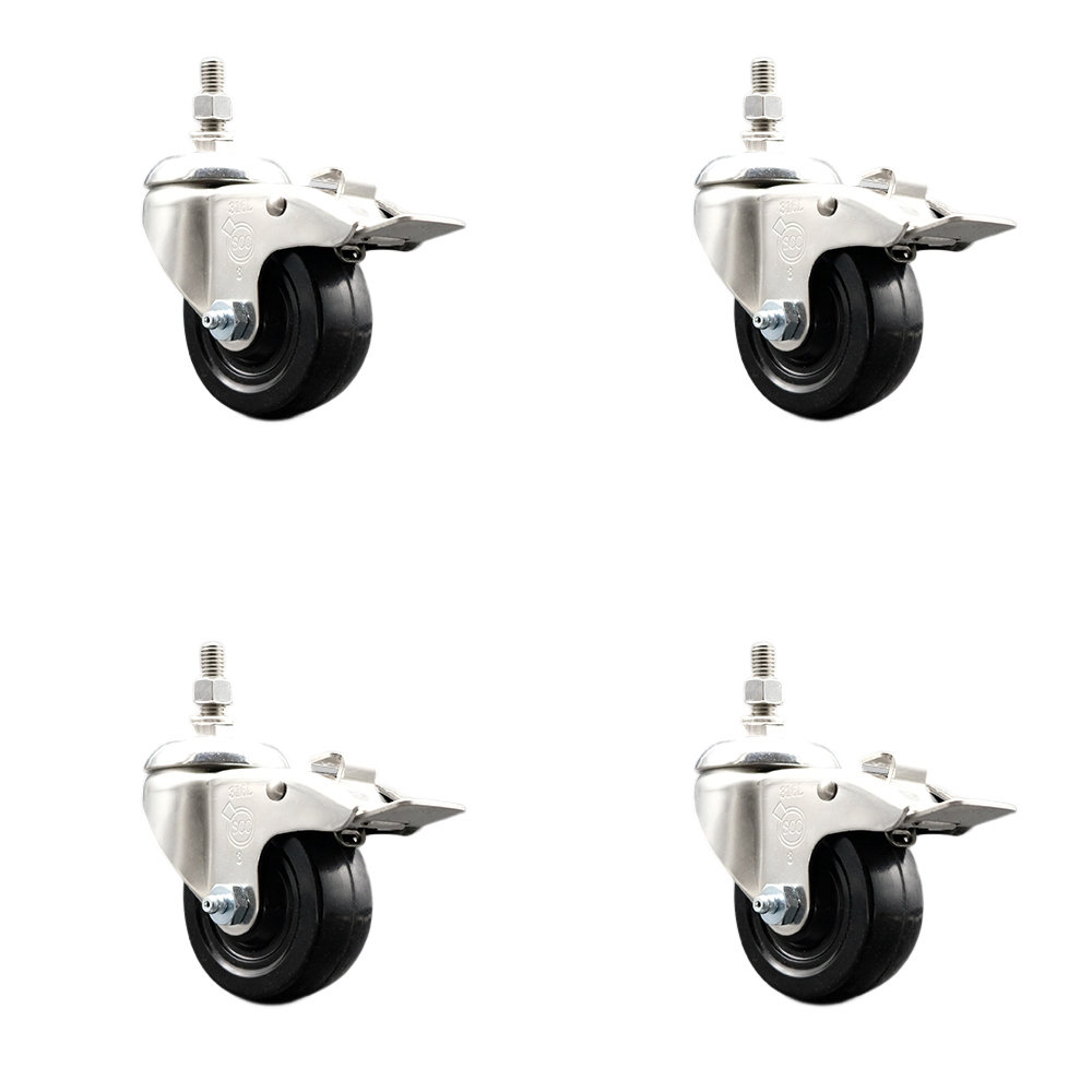 Service Caster 316SS Soft Rubber Swivel Threaded Stem Caster Set Lock ...
