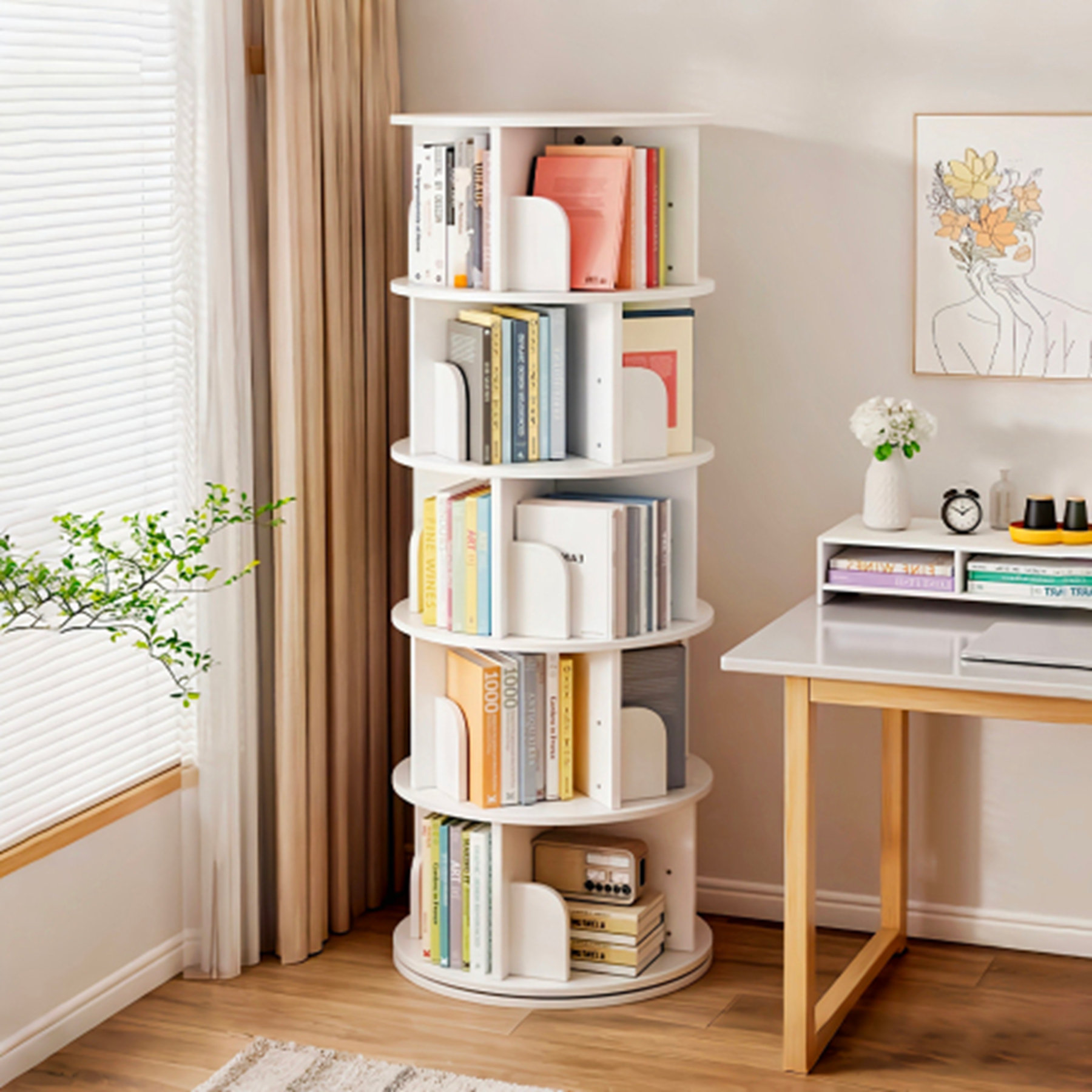 George Oliver 5 Tier Rotating Bookshelf, 360° Display Round Spinning ...