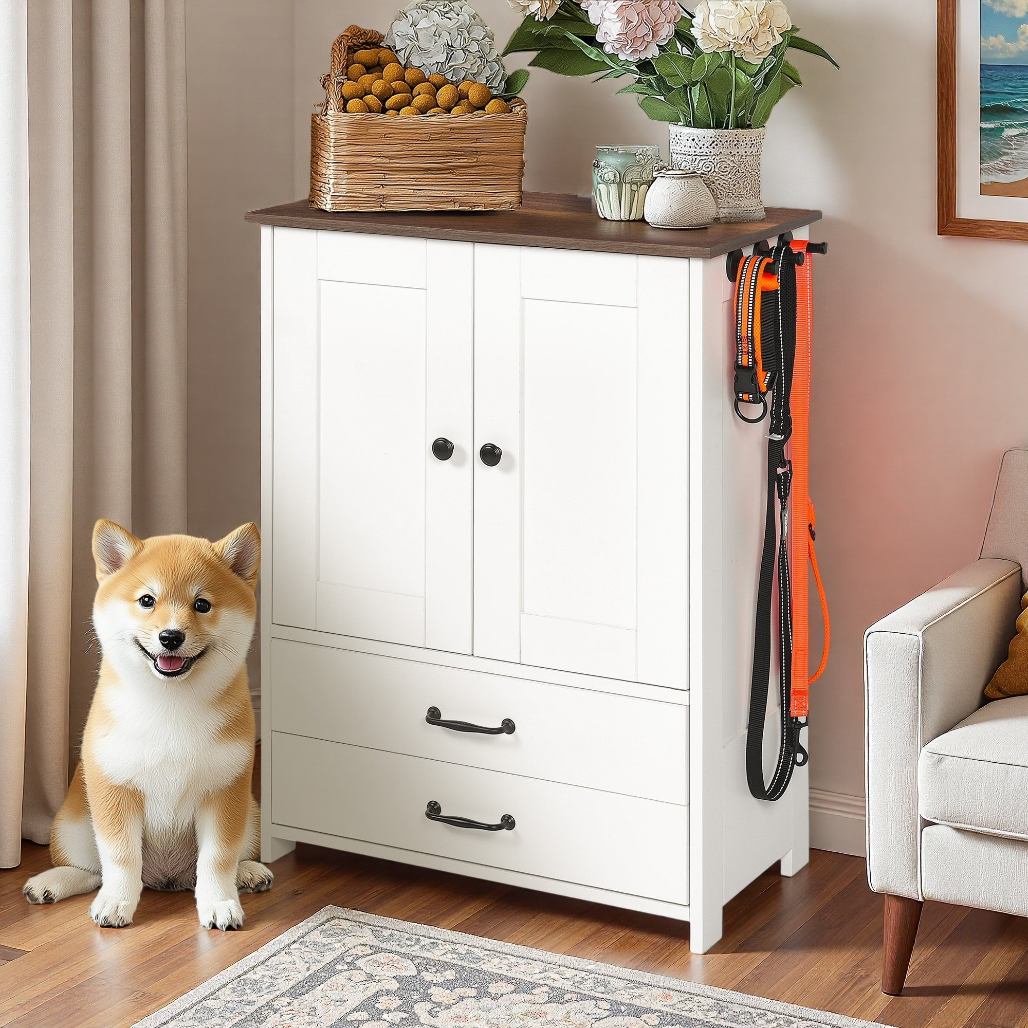 LIHONG Double Door Locker, Dog Feeding Station With 2 Adjustable Dog ...