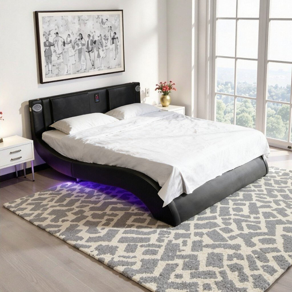 Latitude Run® King Size Bluetooth Massage Bed with LED Lights ...