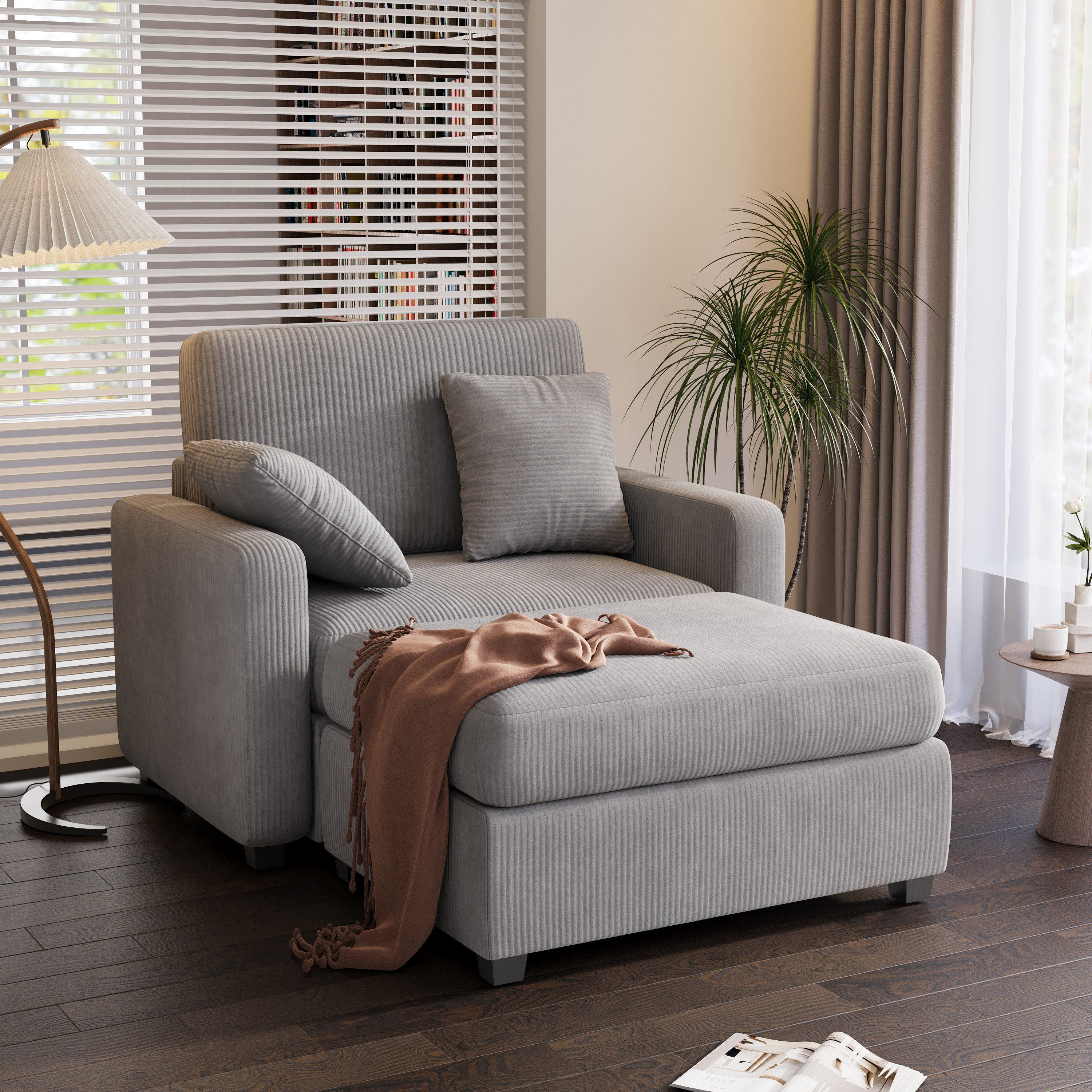 Ebern Designs 41‘’W Corduroy Chaise Lounge Sofa Upholstered Oversized ...