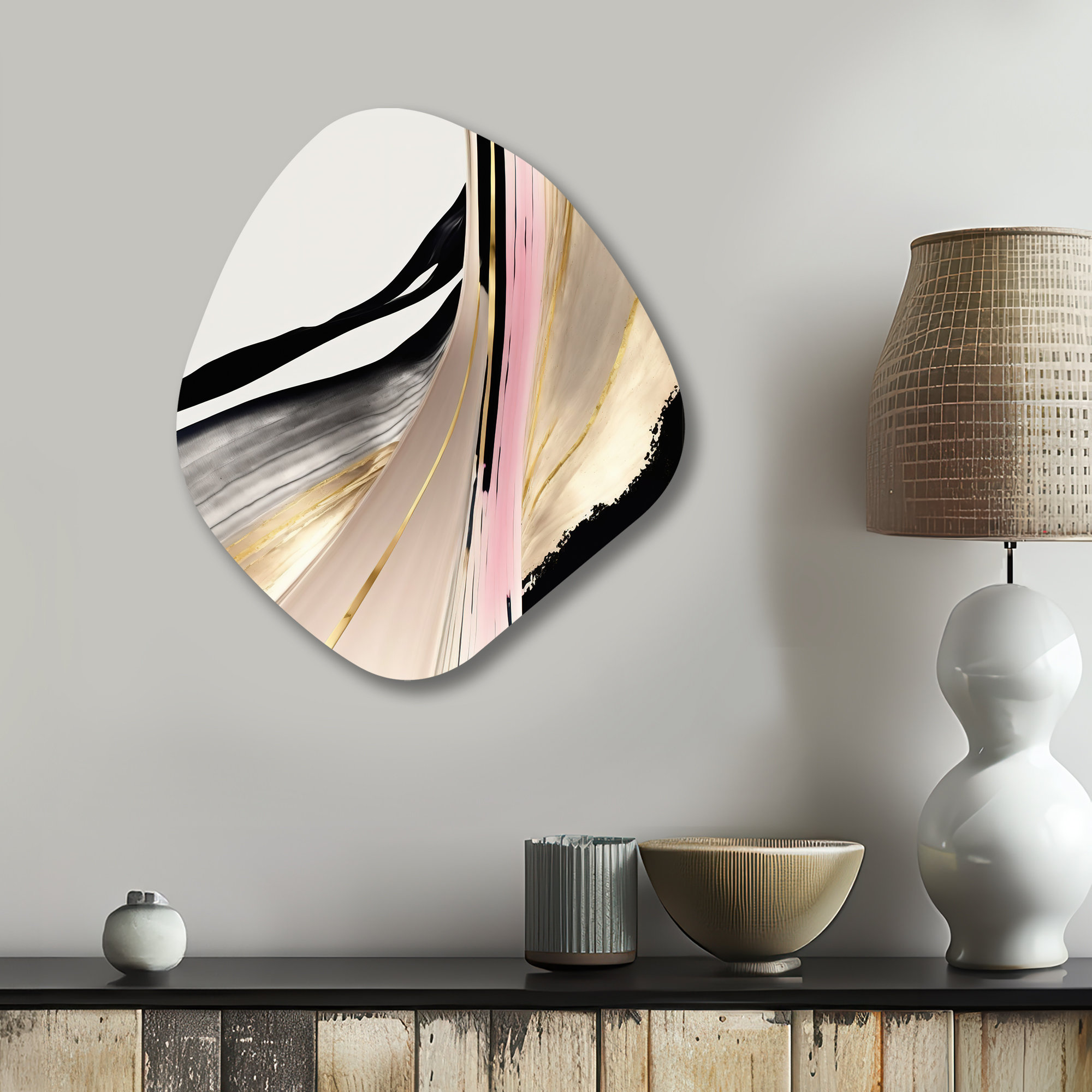 Ivy Bronx Minimalism Pink And Gold Cubic Fusion VII - Abstract Cubism ...