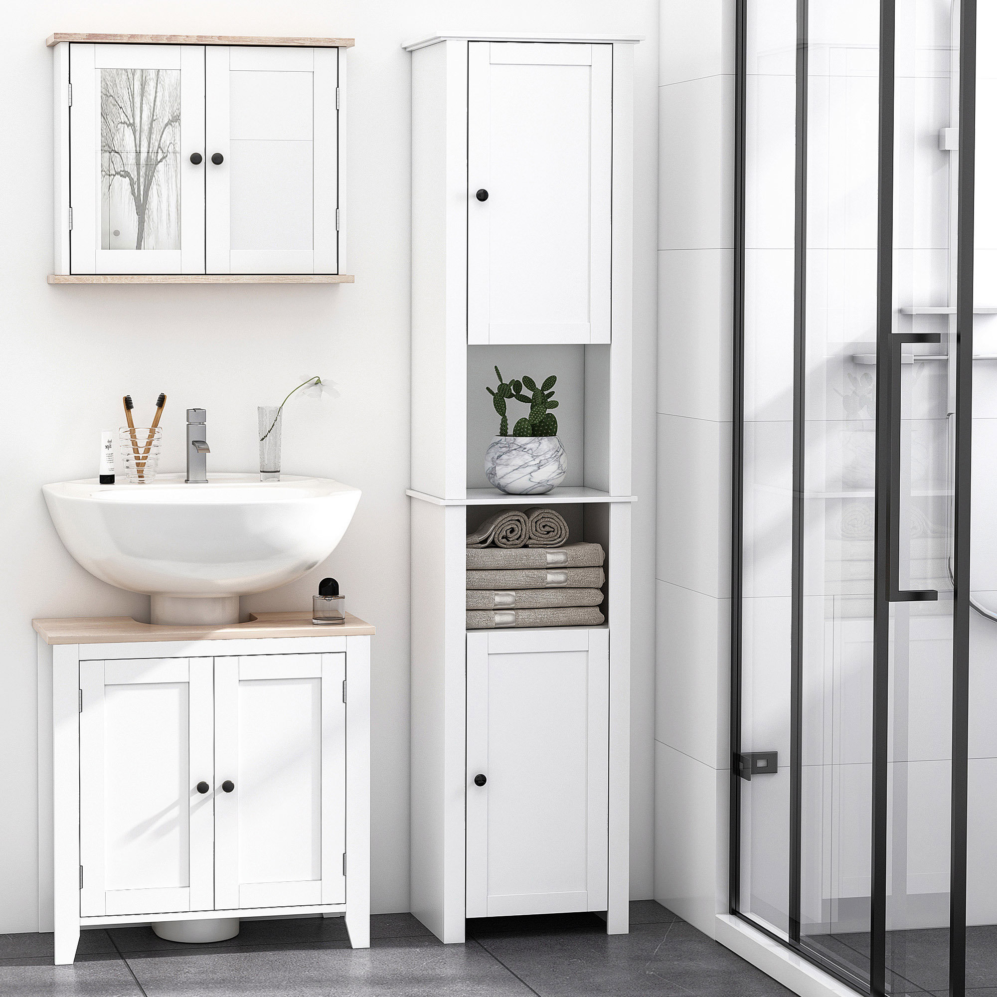 Lark Manor Tall Bathroom Storage Cabinet, Freestanding Linen Tower With ...