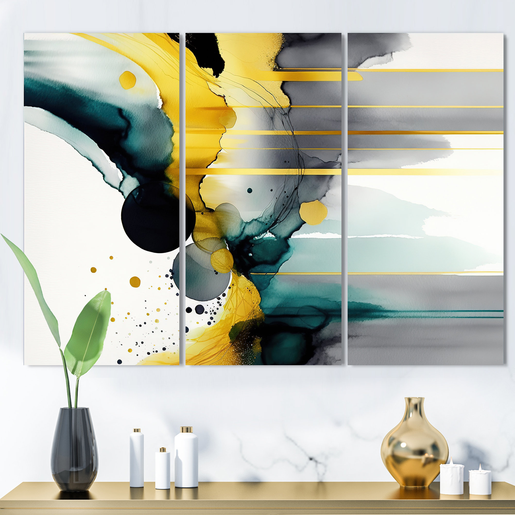 Design Art Abstract Transitional Shapes II - 3 Piece Print on Canvas ...