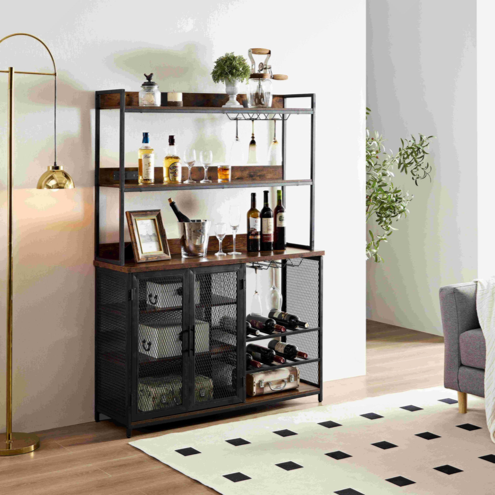17 Stories Armoire-bar avec barre d'alimentation 47,24 po Raymel avec ...