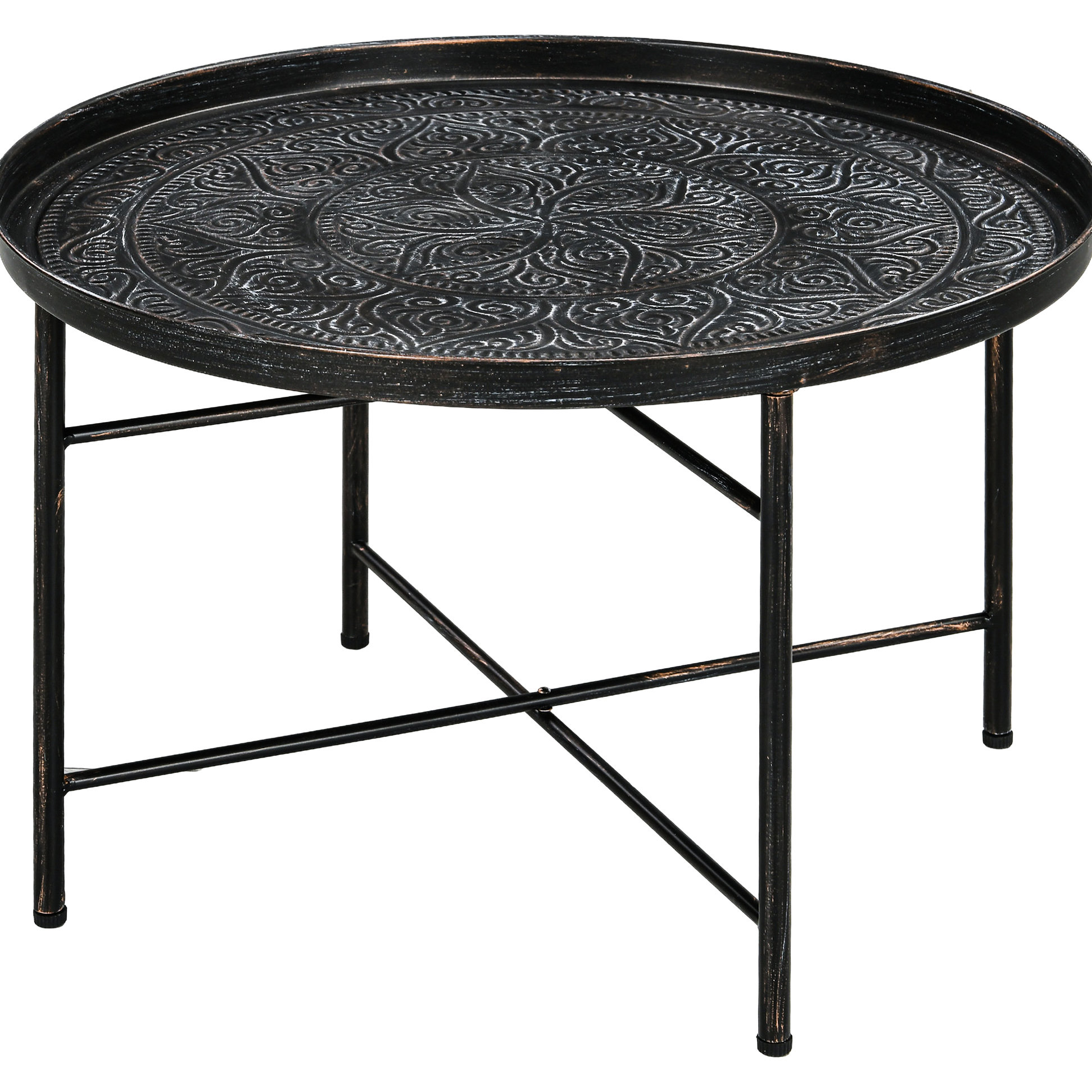 Mercer41 Metal 24" Round Coffee Table With Floral Hammered Design ...