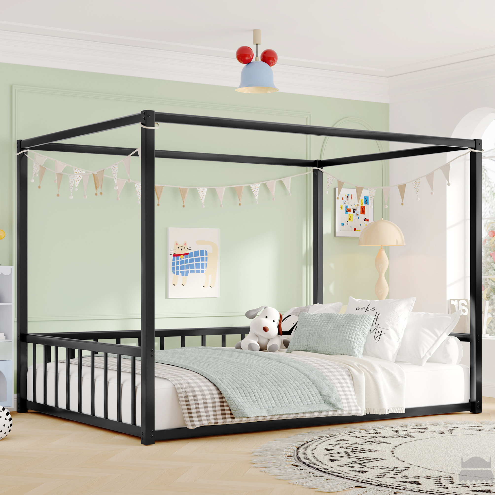 Harriet Bee Full Size Sunshade Floor Bed, Iron Double-Size Bed Frame ...