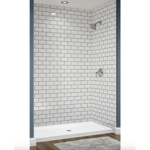 Avora Bath 3x6 Tile White Acrylic Alcove Shower System with Black Grout ...
