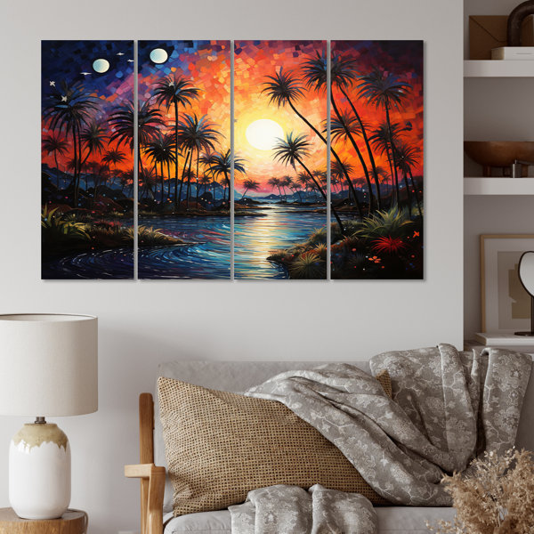 Bay Isle Home Palm Trees Tropical Pointillism III On Canvas 4 Pieces ...
