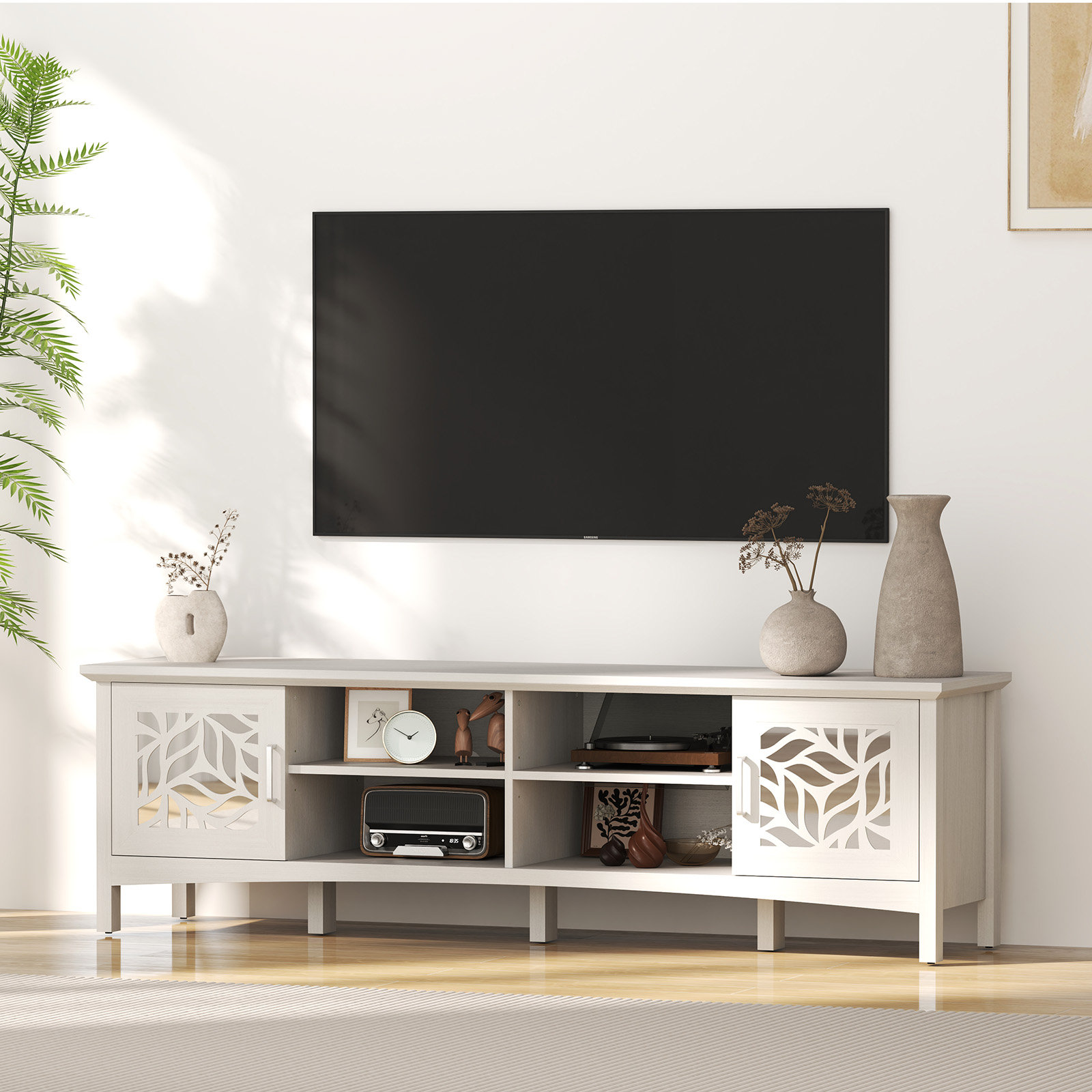 Lark Manor™ Parthenia 65'' White Ash TV Stand With Floral Carved Doors ...