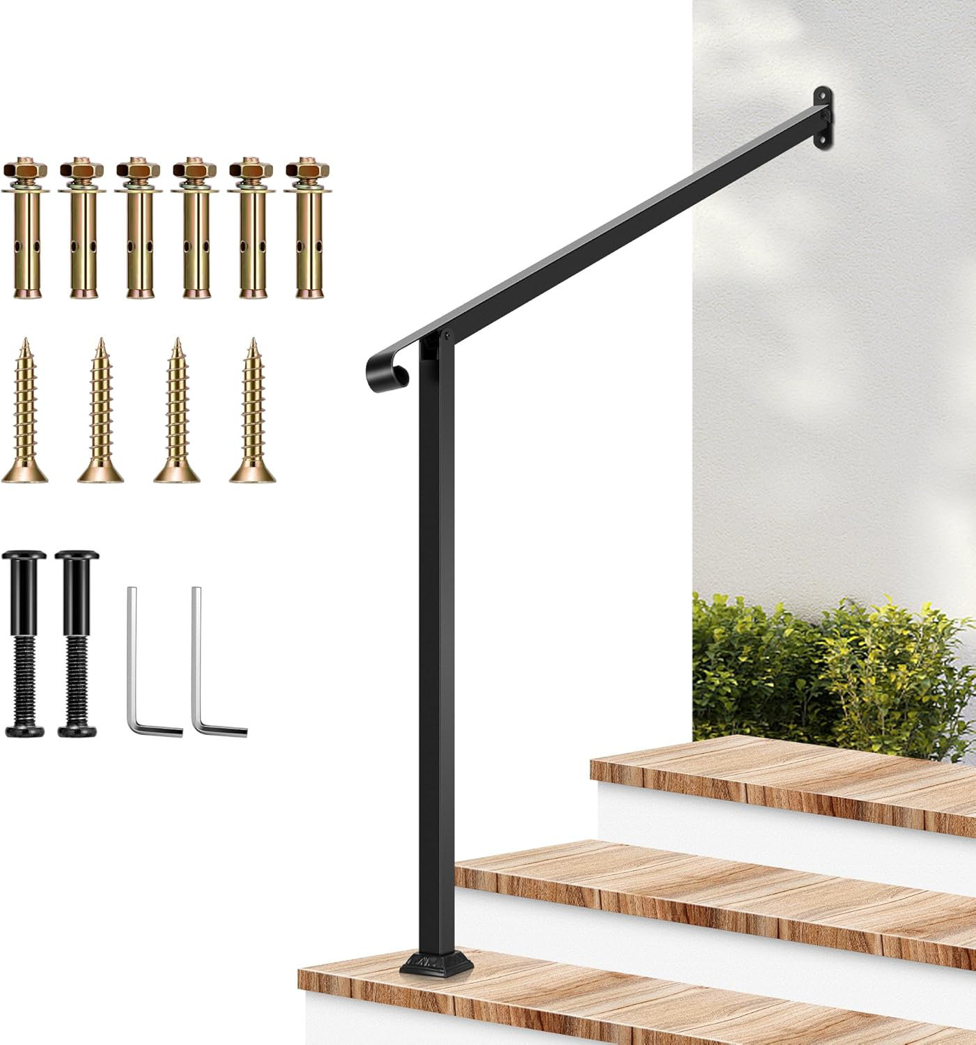 VIVOSUN 2 Step Wrought Mattle Iron Stair Handrail with Single Curved ...