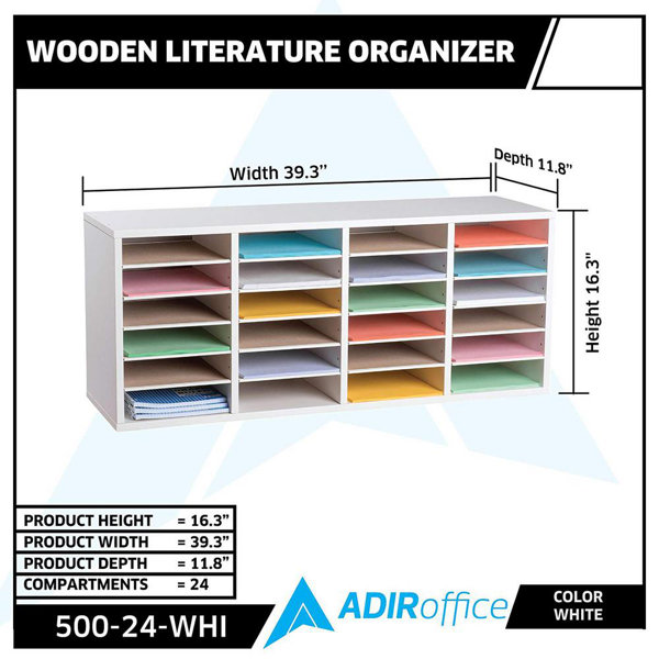 AdirOffice Wood Adjustable 24-Compartment Literature Organizer Mailroom ...