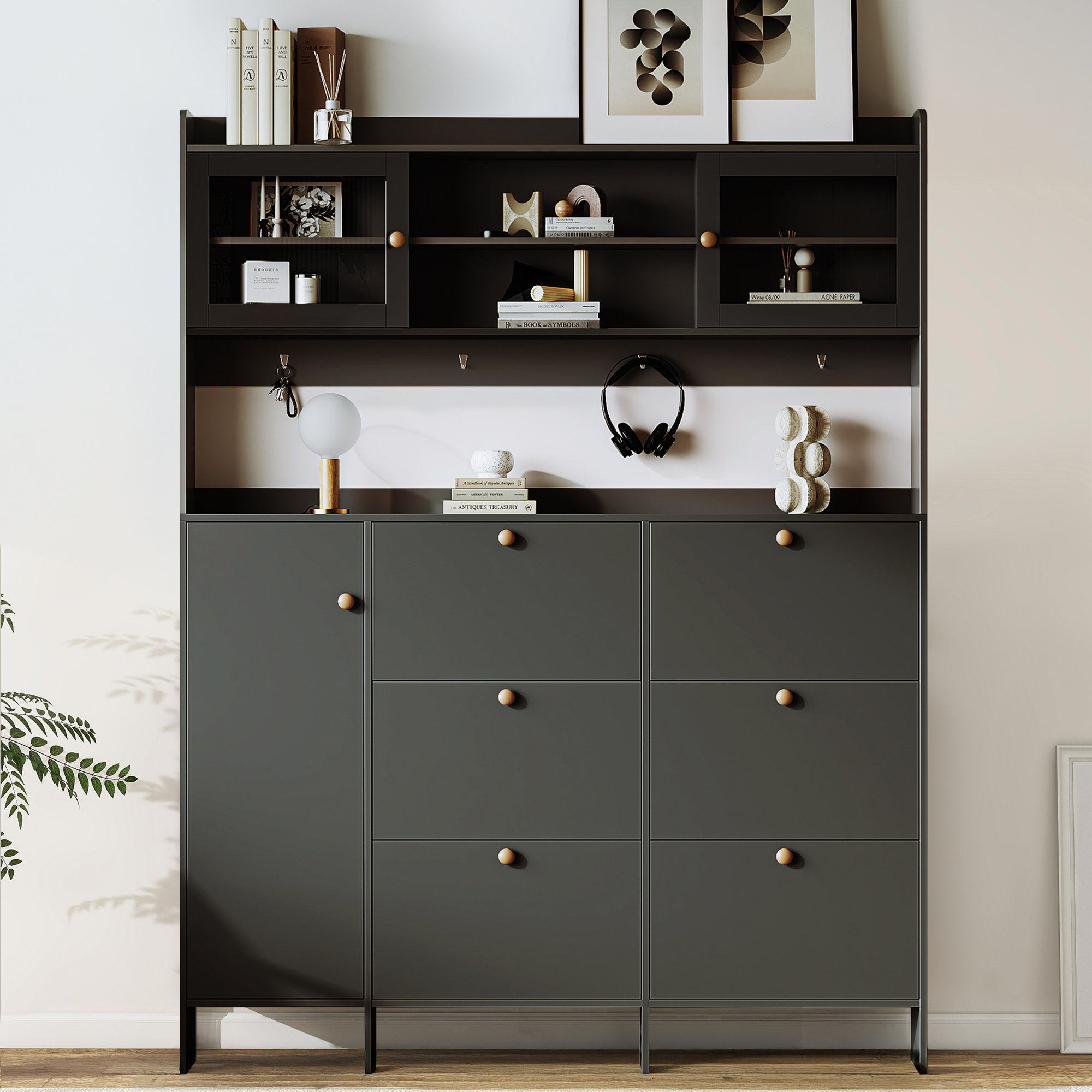 Latitude Run® Large Hallway Tree, Multifunctional Shoe Cabinet With ...