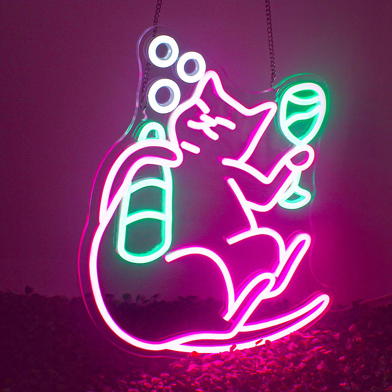 Ivy Bronx Cat Beer Neon Sign Funny Bar Neon Signs For Wall Decor With ...