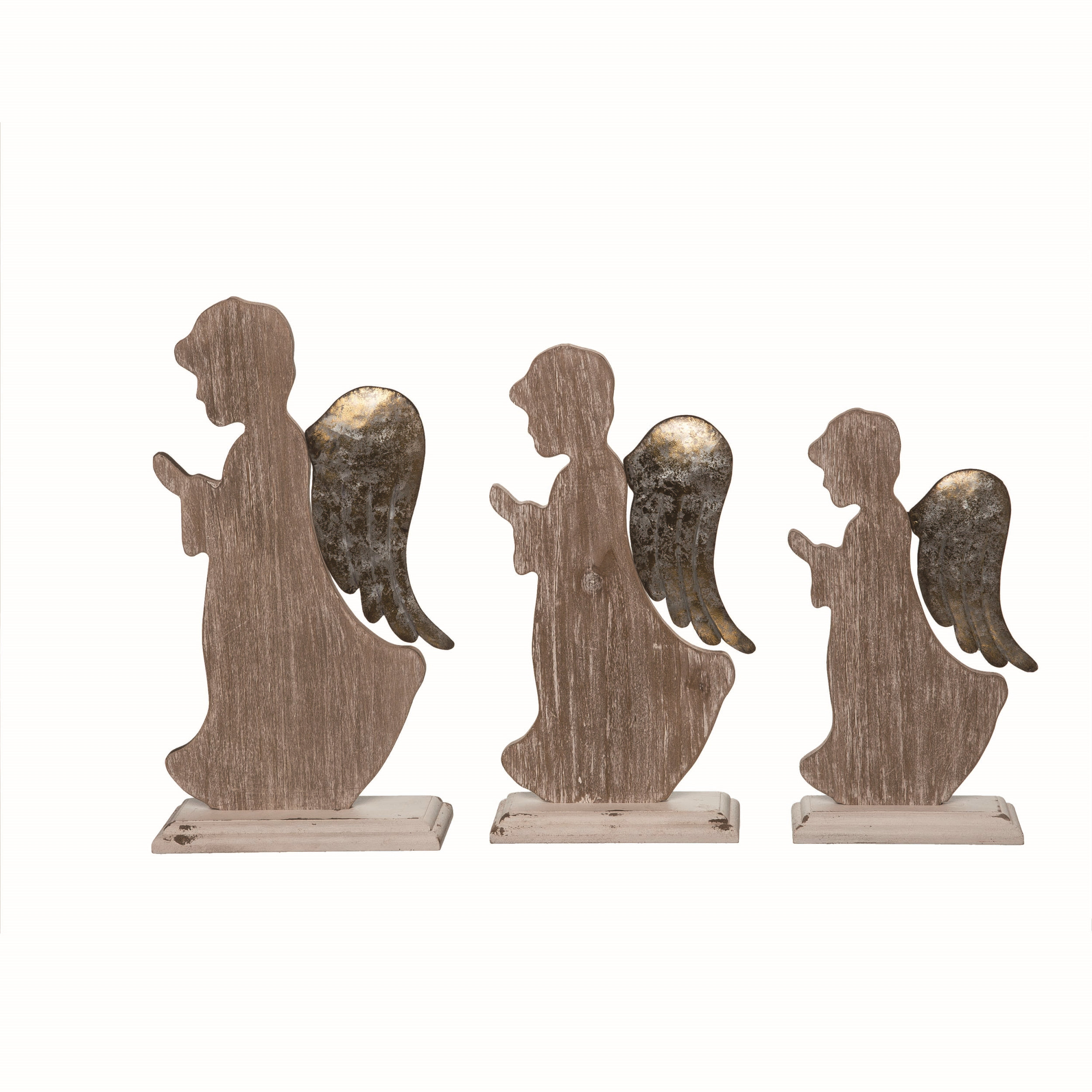 The Holiday Aisle® Wood Brown Christmas Praying Angel Decor Set Of 3 ...
