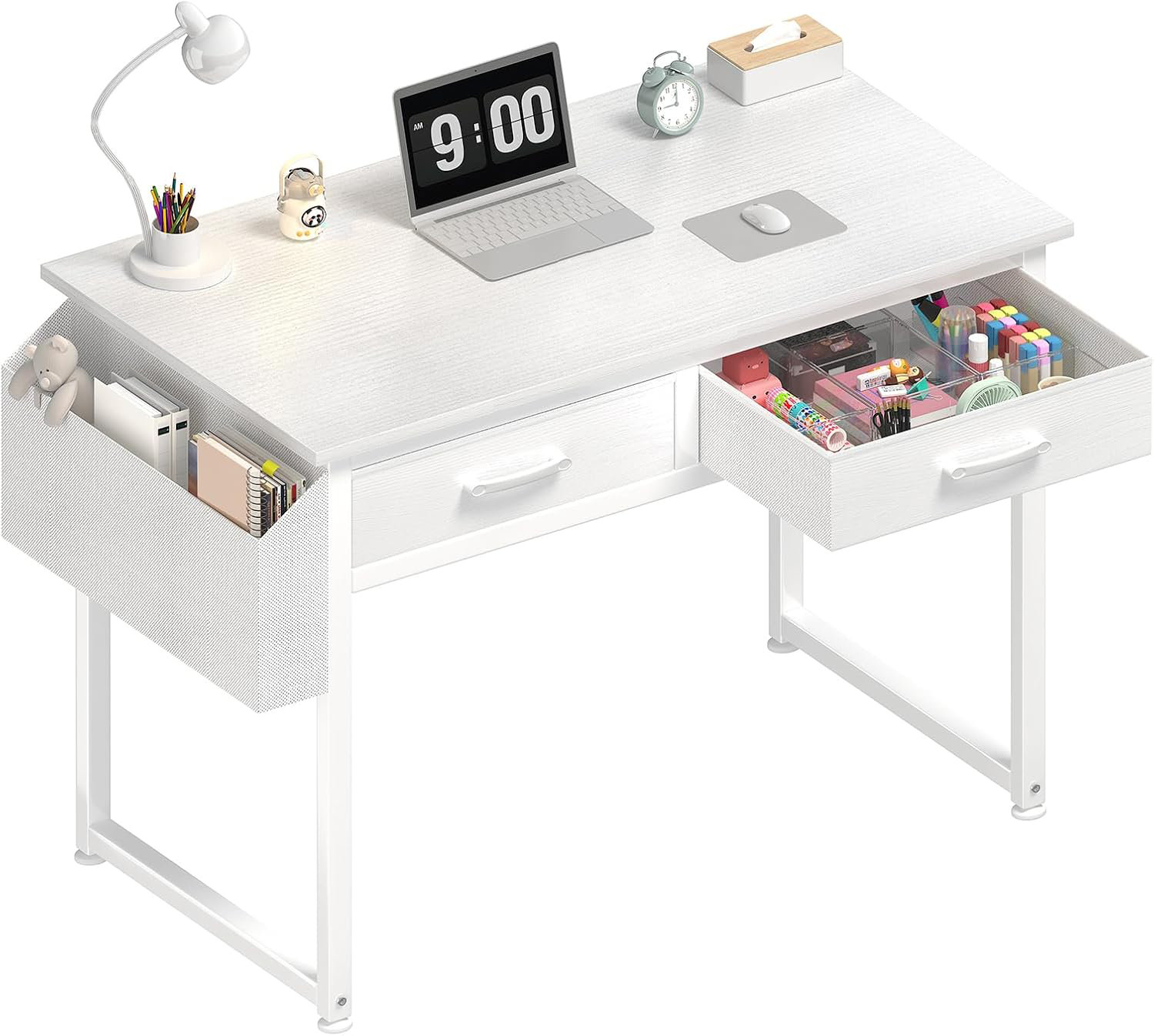 Latitude Run® Computer Desk With Fabric Drawers For Home Office Bedroom ...