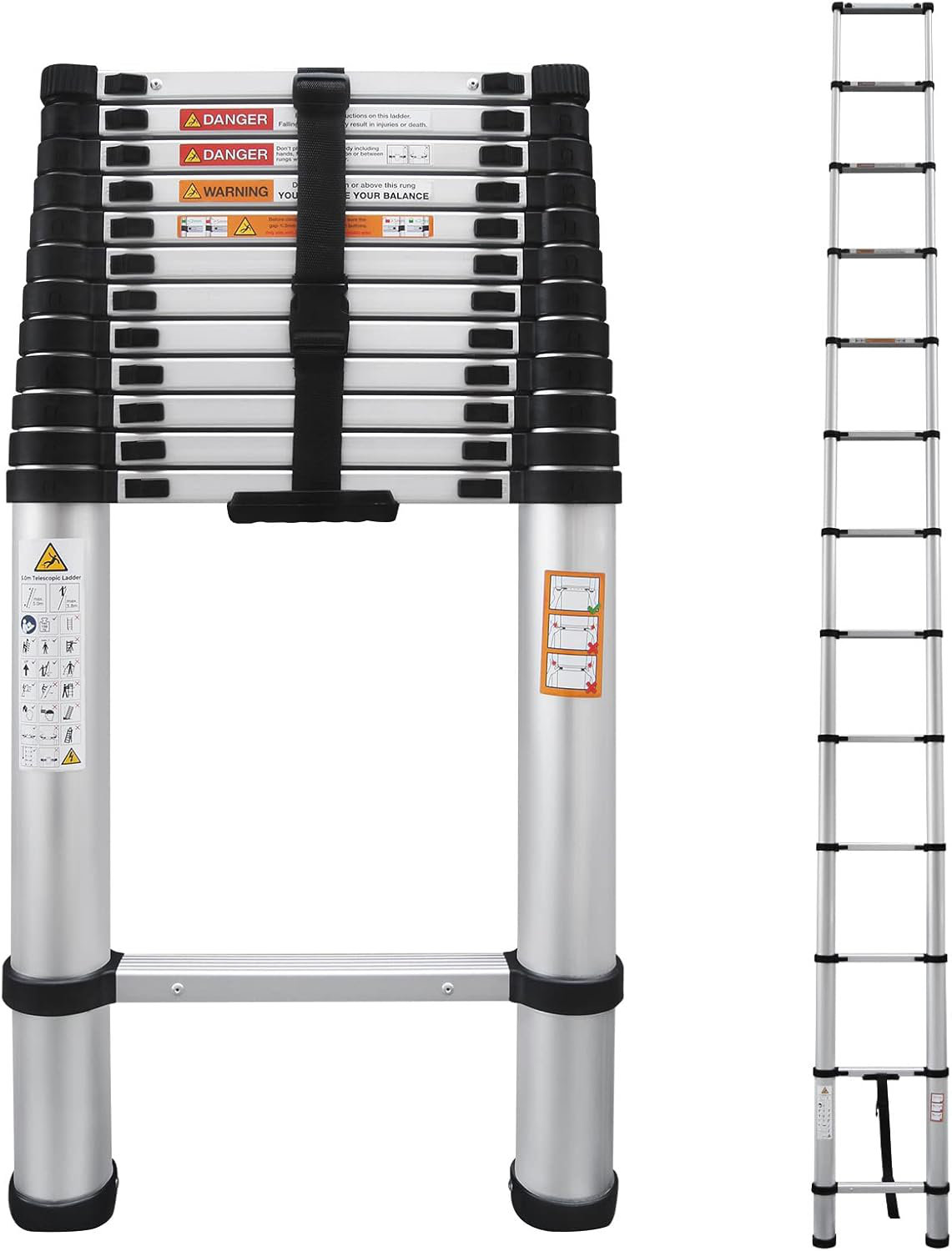 WFX Utility™ Telescoping Ladder 12.5Ft Aluminum Folding Ladder 330Lbs ...