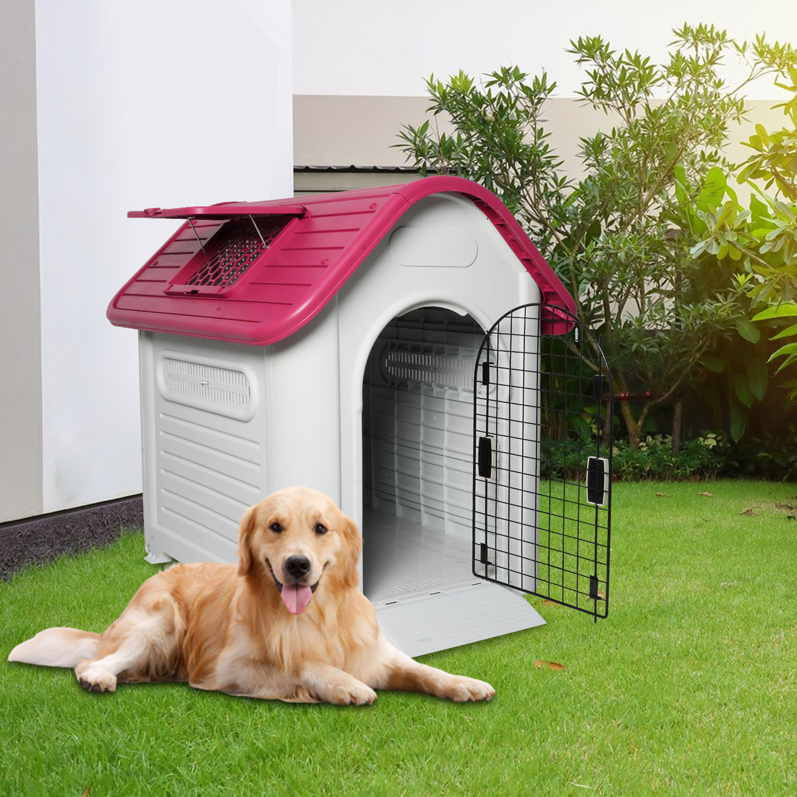 Tucker Murphy Pet™ Diseree 38" Height Red Sloped Roof Dog House | Wayfair