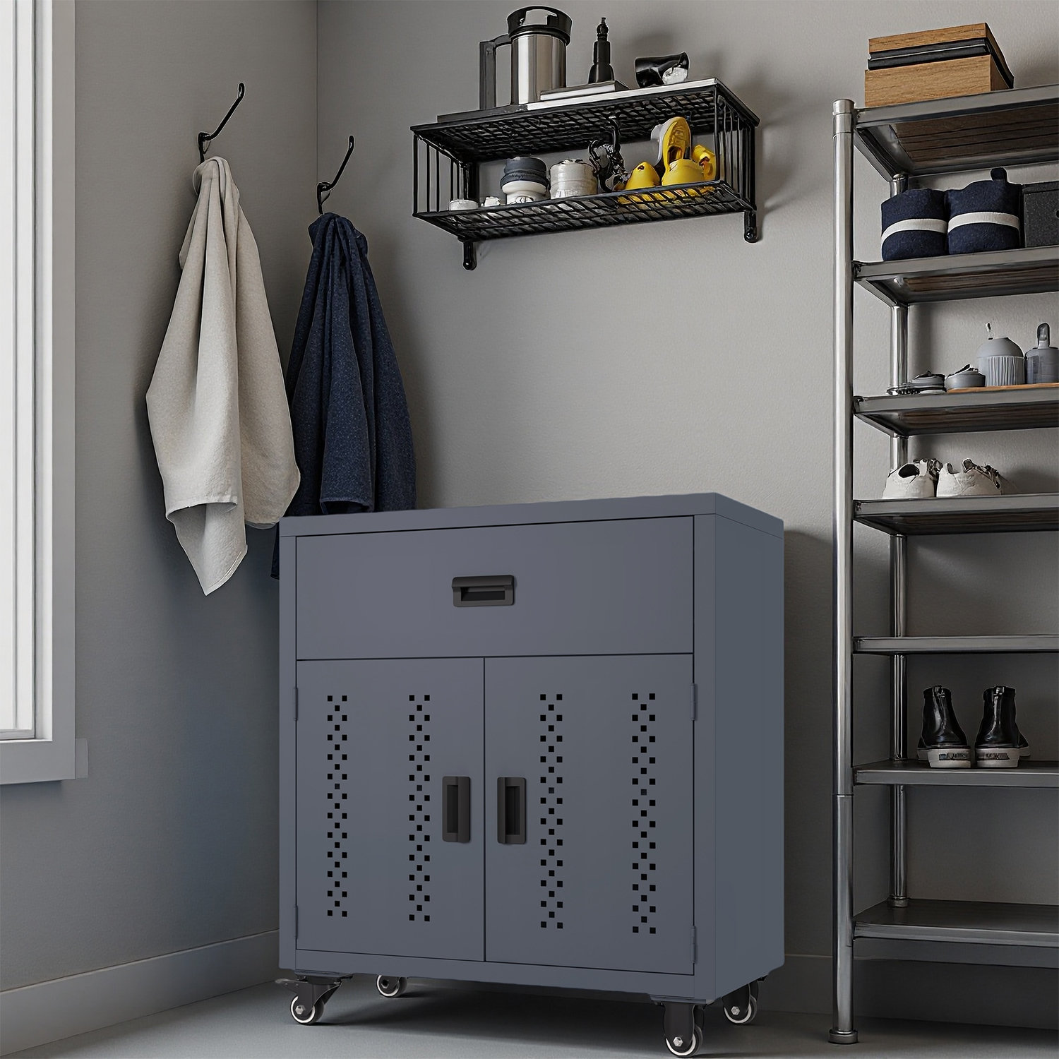 WFX Utility™ Gray Metal Garage Storage Cabinet With Lockable Door And ...