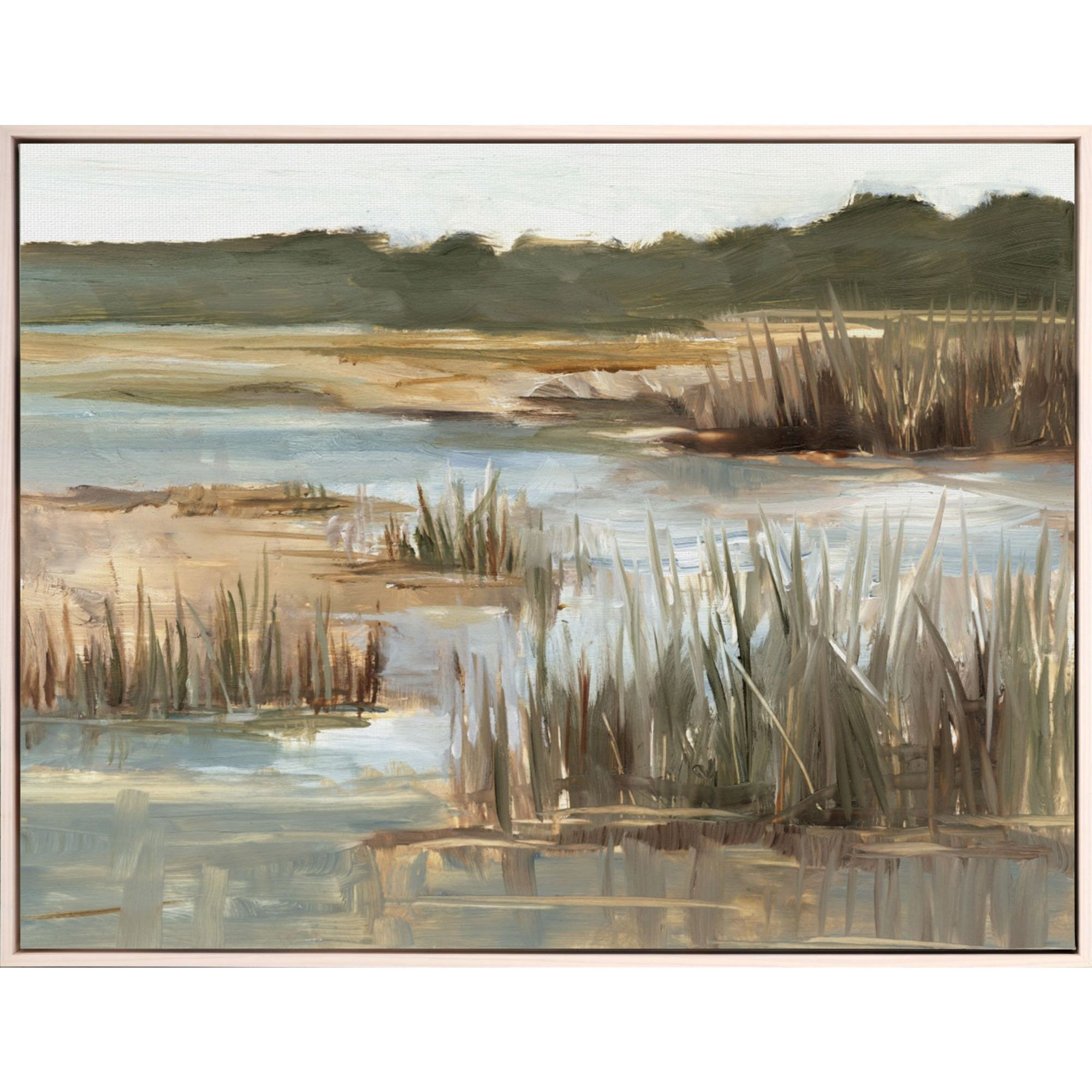 HomeRoots Wetland Marsh Grasses White Floater Frame Wall Art | Wayfair