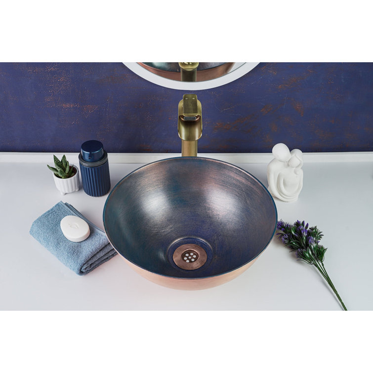 ALFIQ Blue Copper Bathroom Vessel Sink - Handmade, 100% Solid Copper ...