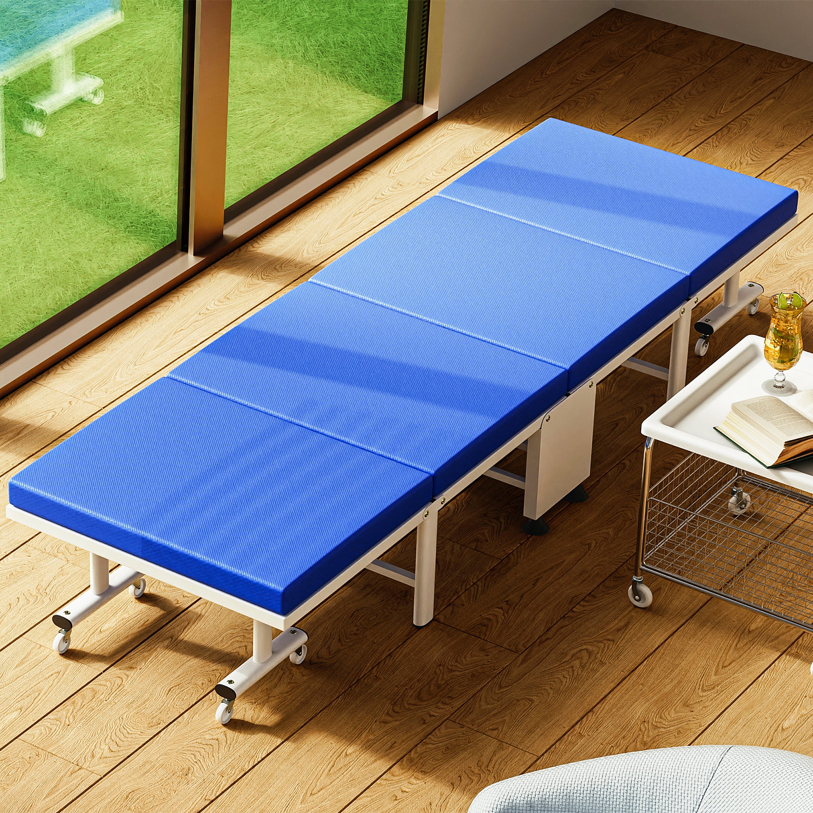 MoNiBloom Folding Steel Camping Cot Rolling Bed with Thickened Mattress ...