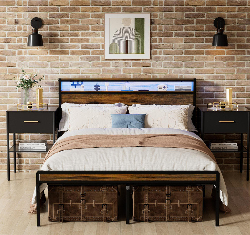 Ivy Bronx Tech Savvy Queen Platform Bed: Illuminated Storage Headboard ...