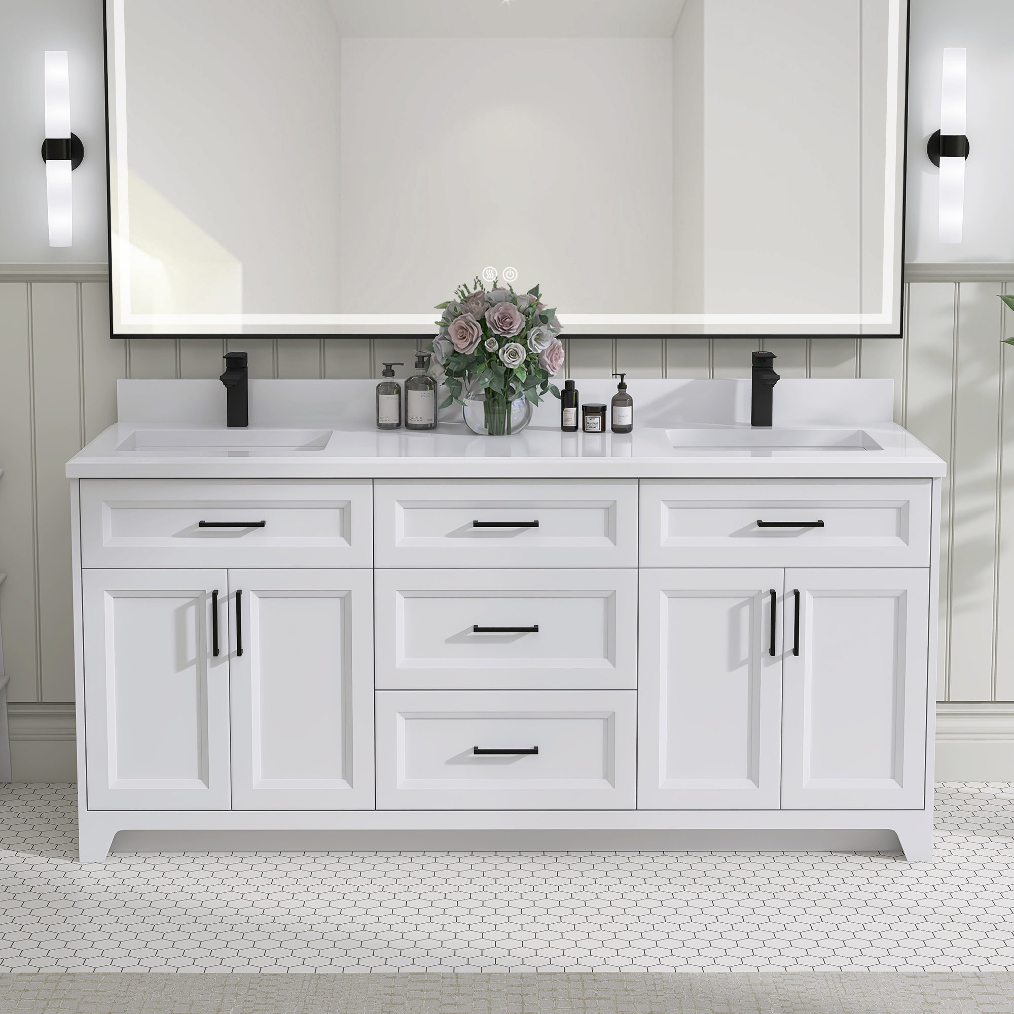 Ogonbrick Solid Wood 72" Double Bathroom Vanity Base Only | Wayfair