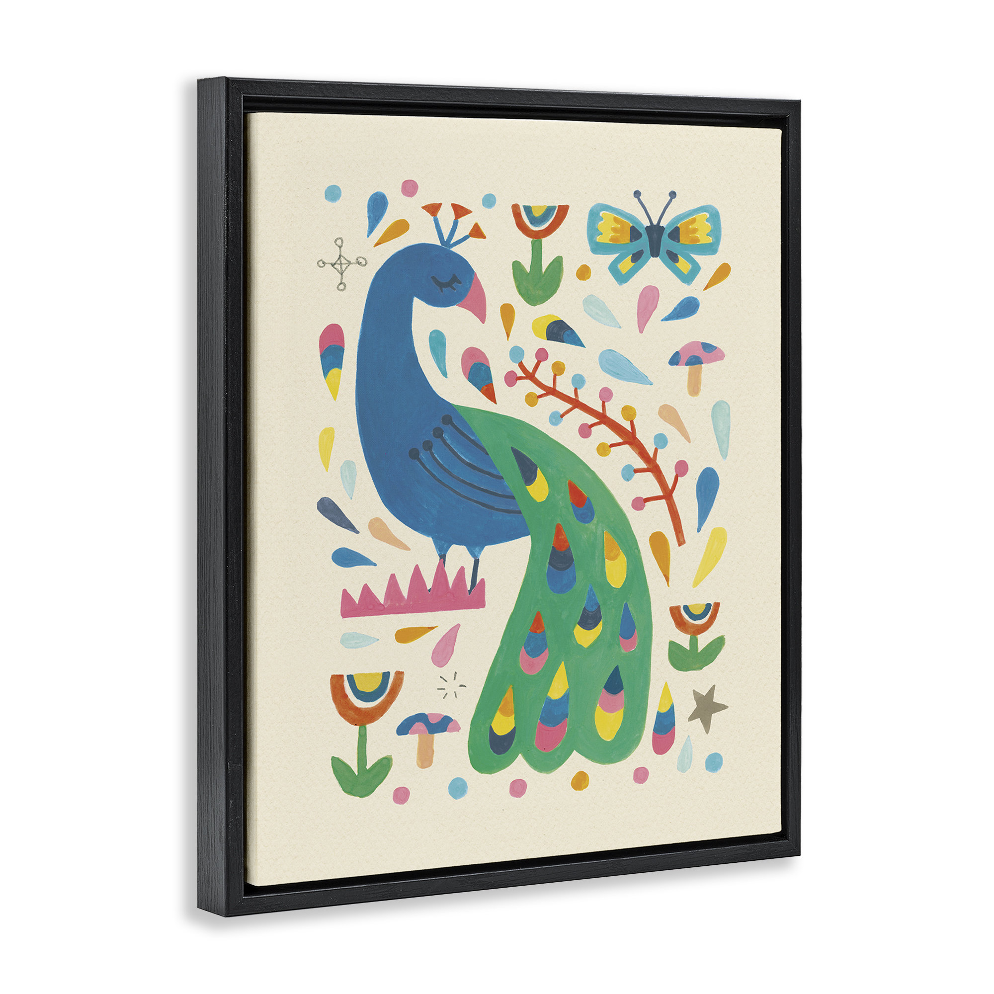 Indigo Safari Pretty Peacock Patterns Framed Floater Canvas Wall Art by ...