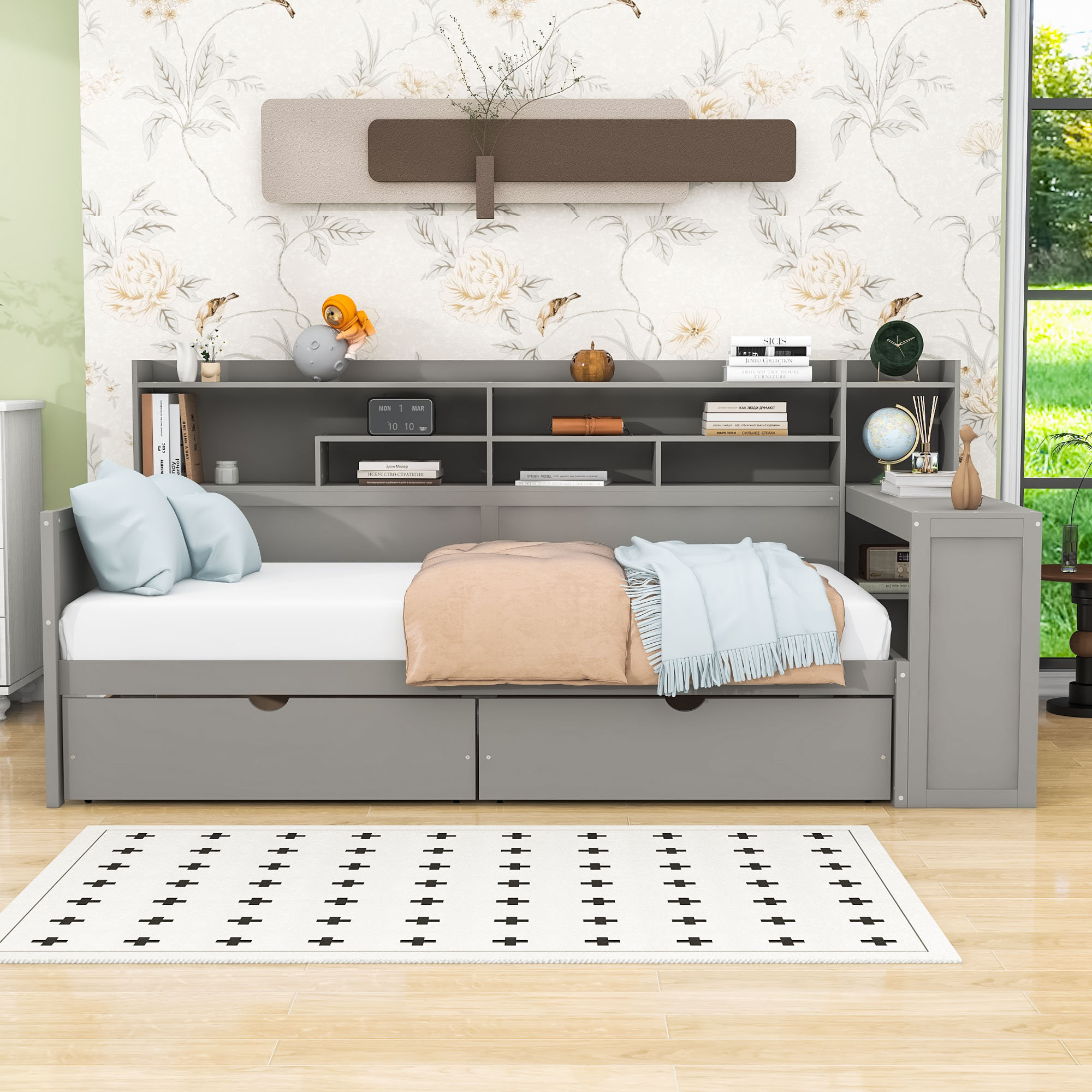 Latitude Run® Wooden Daybed with 2 Drawers Storage and Built-in-Desk ...