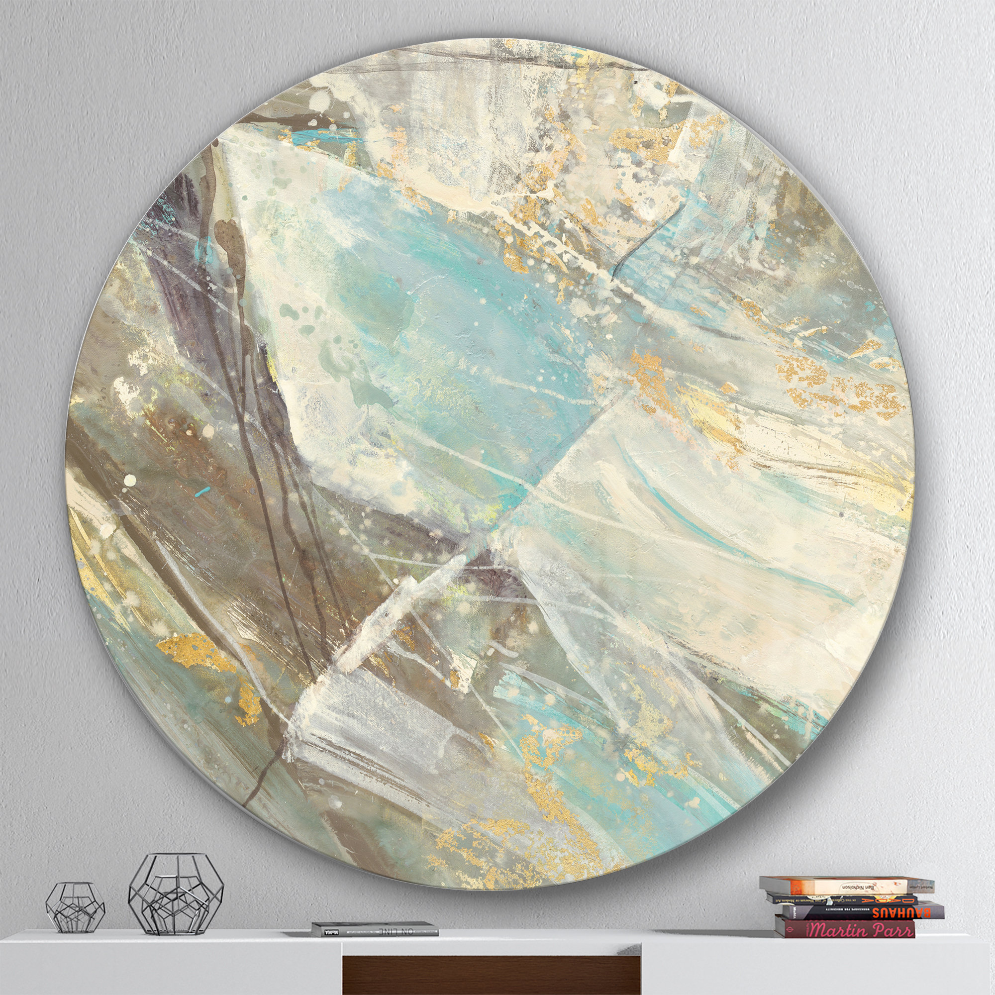 East Urban Home Blue Geometric Water - Painting Print Metal Circle Wall ...