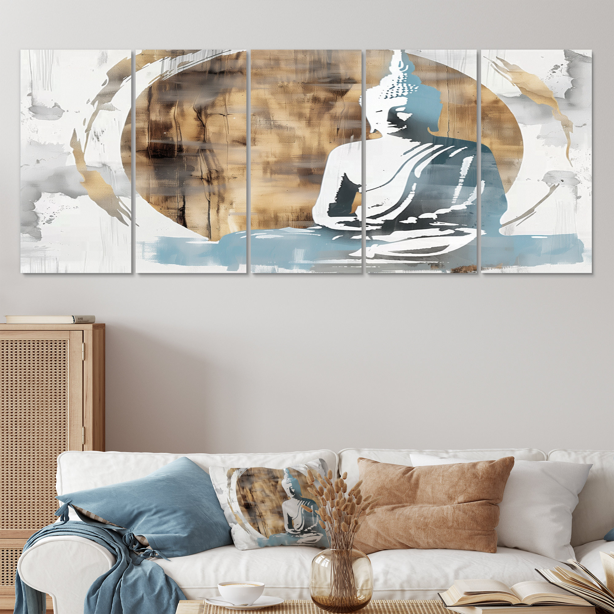 Design Art Grey And Gold Golden Buddha Reflection III - Buddhism Wall ...