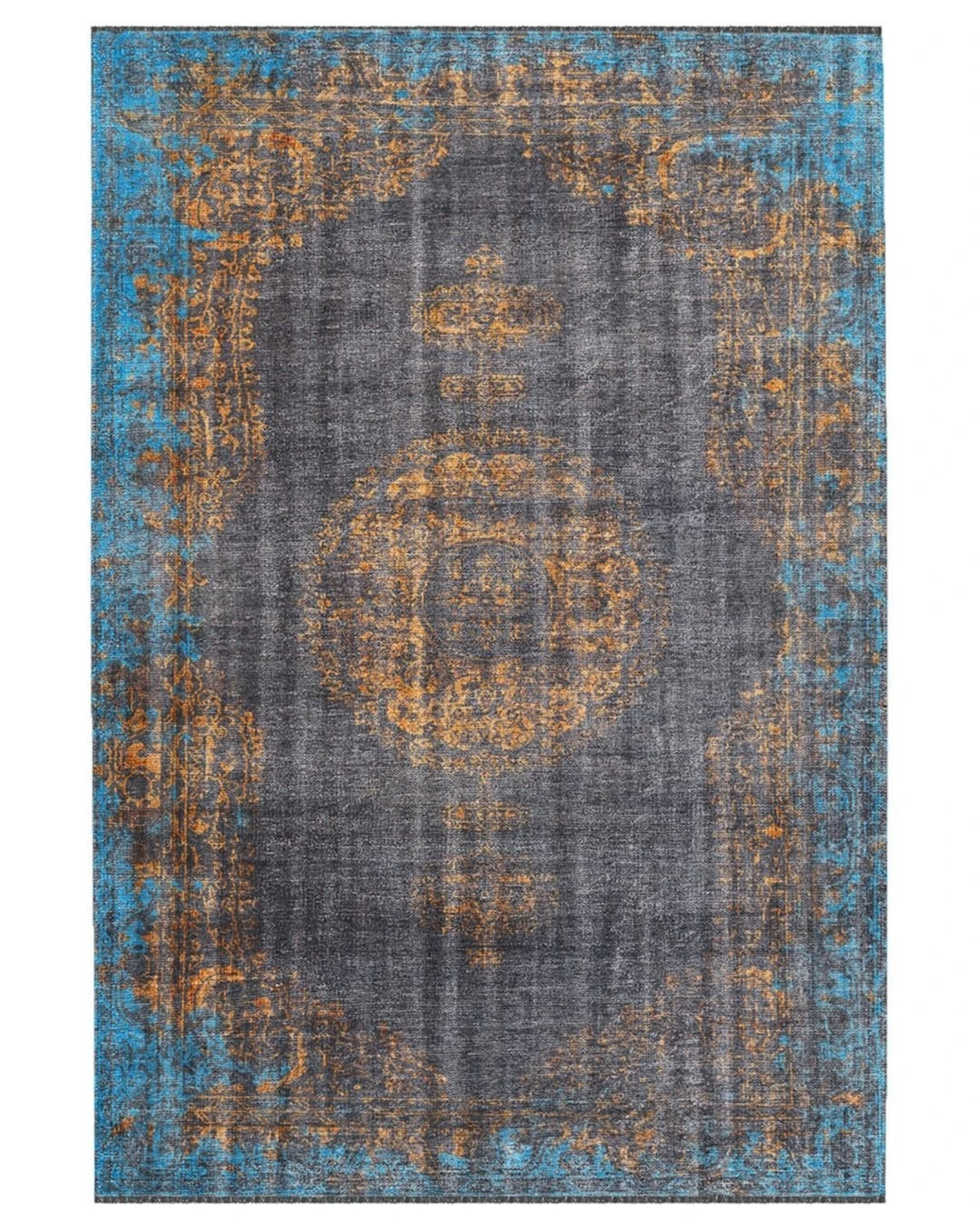 Bungalow Rose Tarango Oriental Blue Gray Machine Woven Cotton Polyester ...