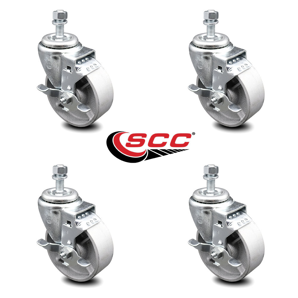 Service Caster Steel Wheel Swivel 3/4 Inch Threaded Stem Caster Set ...
