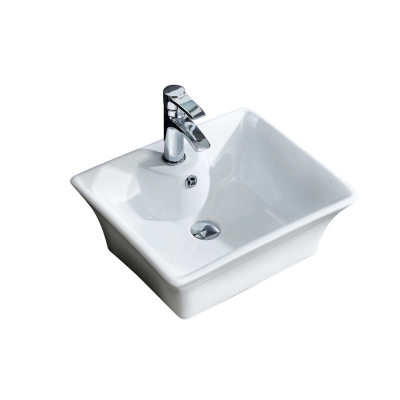 Fine Fixtures Modern Vitreous China Square Vessel Sink with Overflow ...