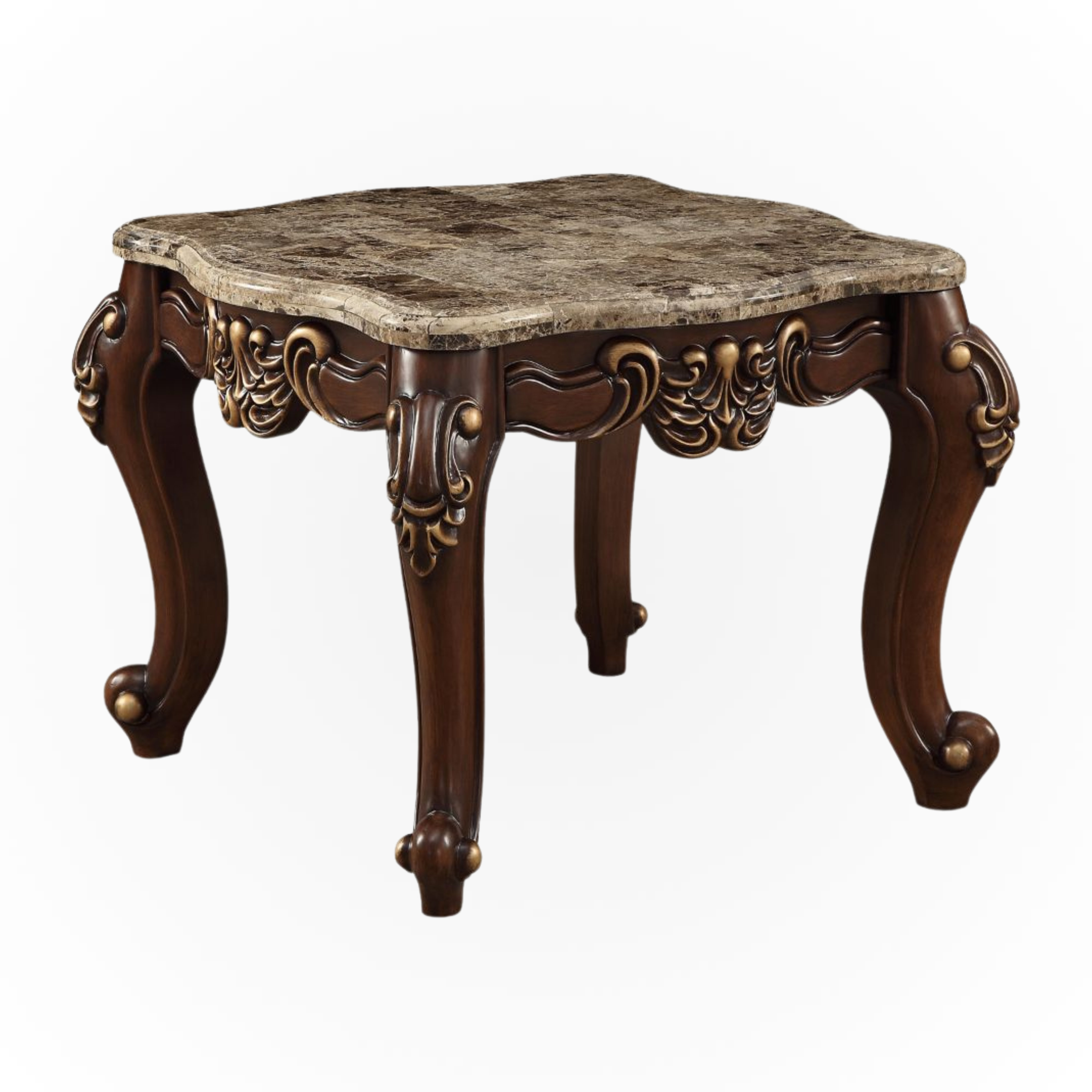 Bloomsbury Market Madera Natural Marble Top and Walnut End Table | Wayfair