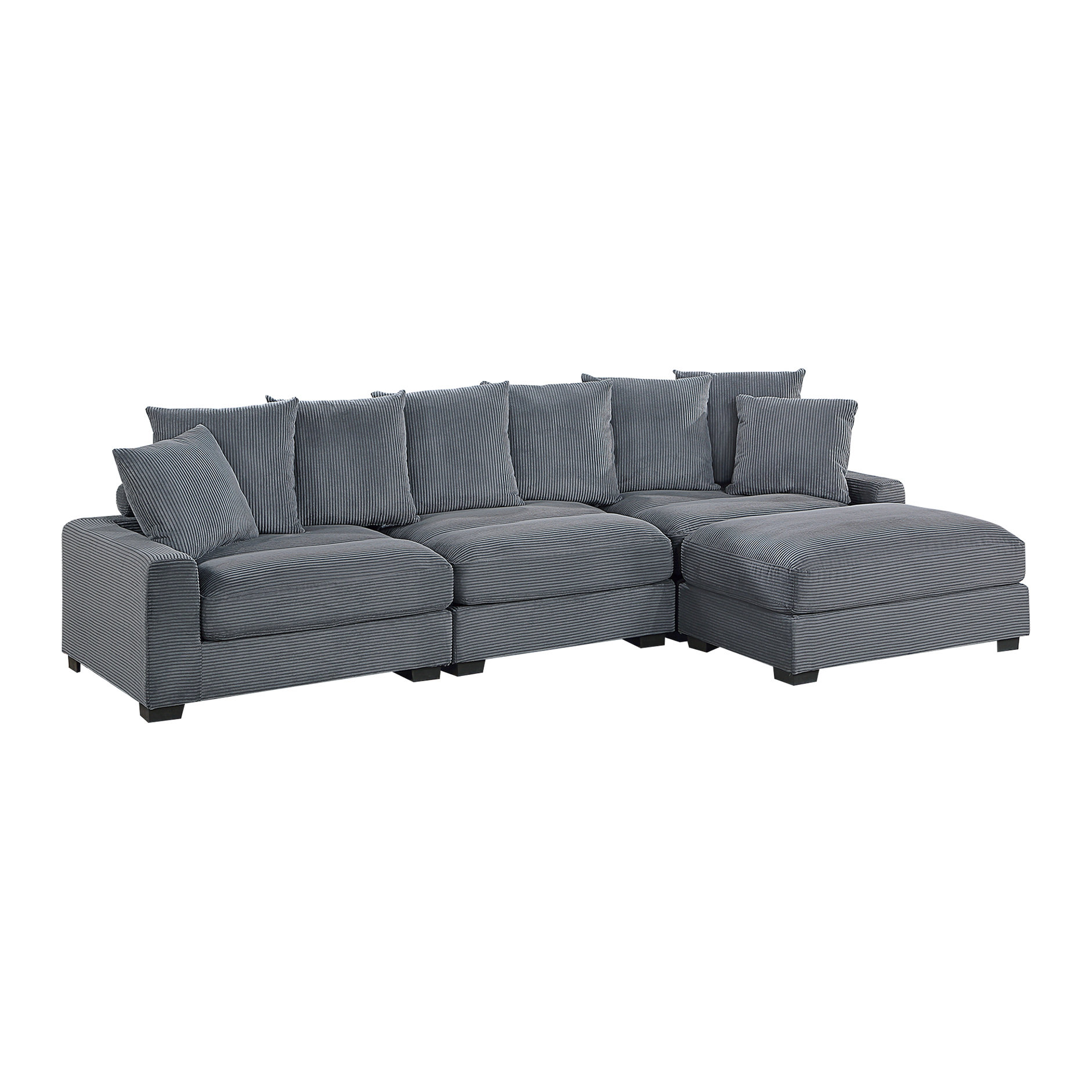 Everly Quinn Modern Corduroy 4pc Sectional In Dark Grey With Armless ...