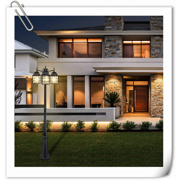 Red Barrel Studio® 3-Head Outdoor Lamp Post Light Fixture, Dusk To Dawn ...