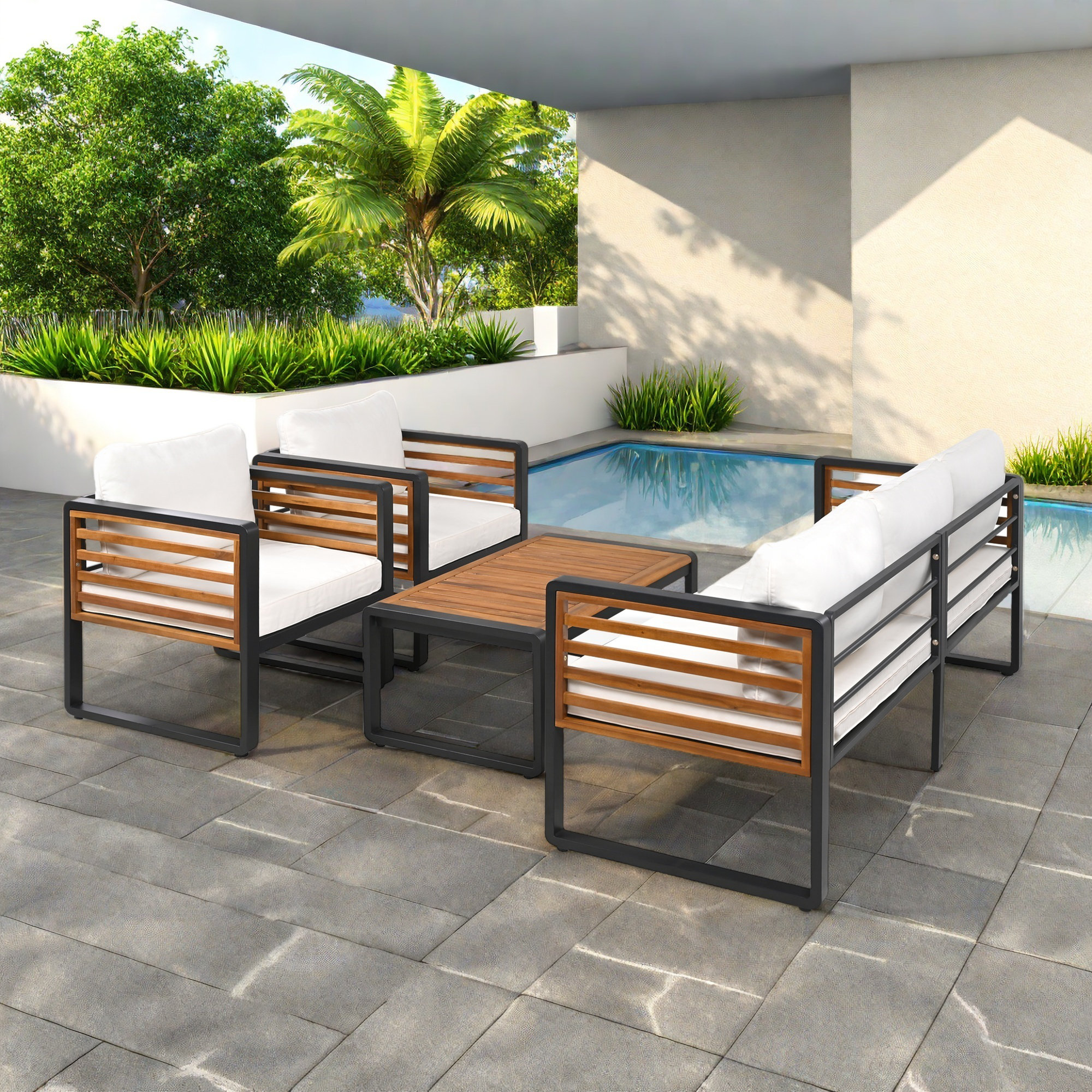 17 Stories 4-piece Outdoor Conversation Set With Removable Cushion ...