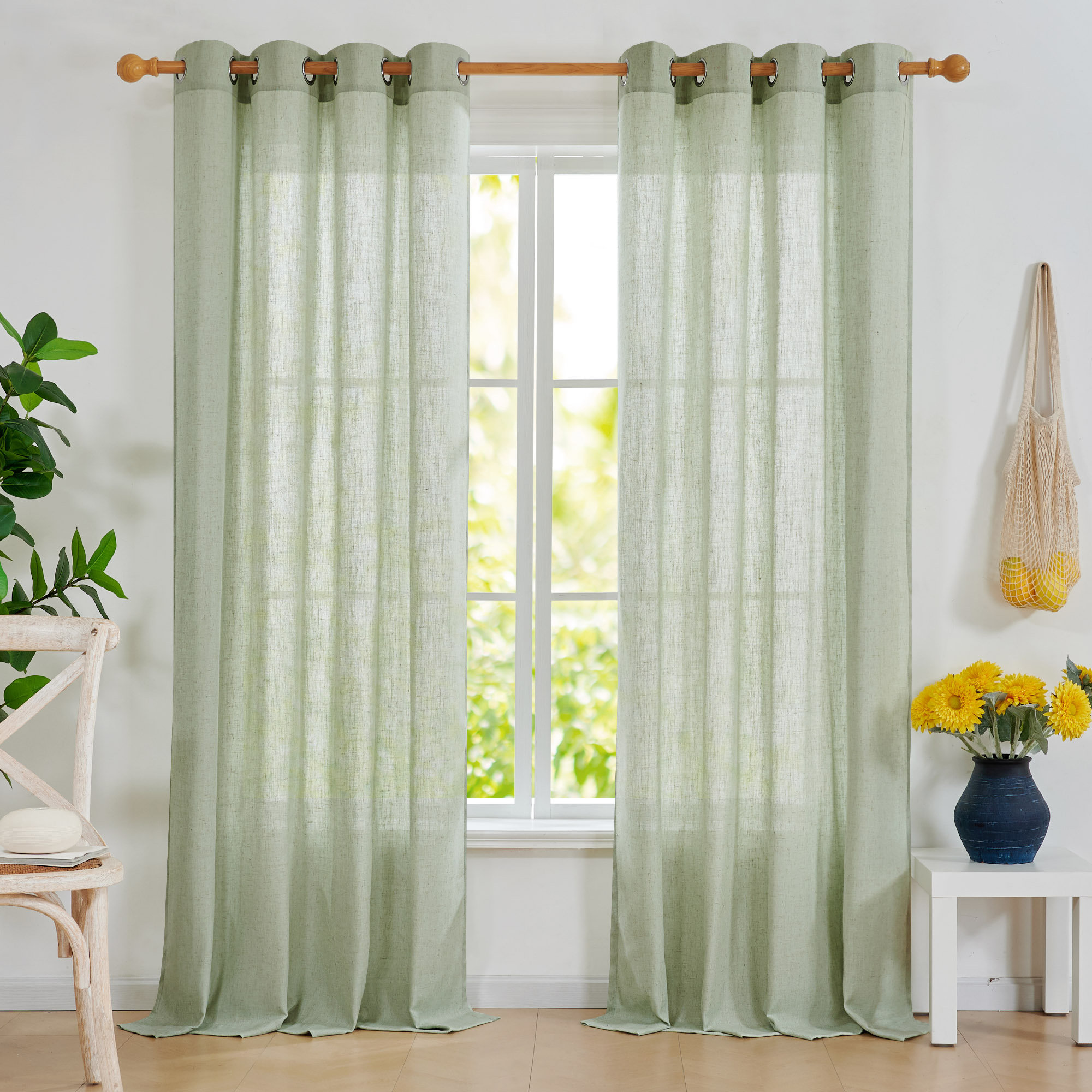 Ebern Designs Farmhouse Boho Faux Linen Semi Sheer Textured Curtains ...