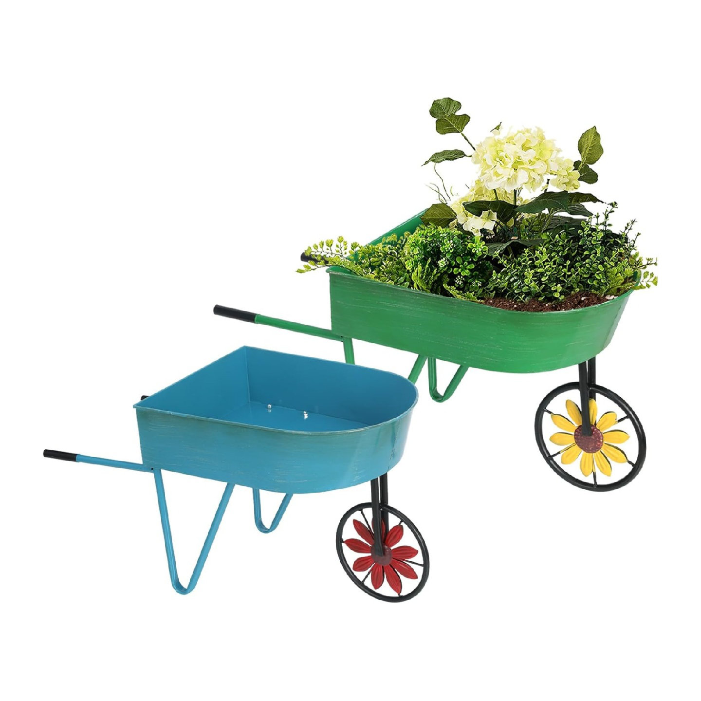 August Grove® Metal Wheelbarrow Flower Cart Planter | Wayfair