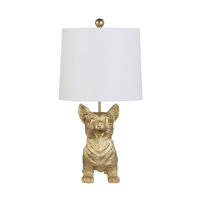 Dakota Fields Gold Resin Corgi Dog Table Lamp With Linen Shade ...