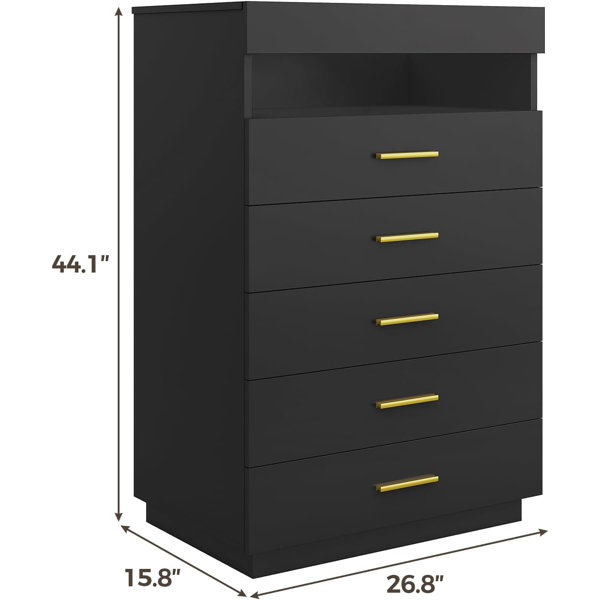 Wrought Studio™ 4 Drawer Dresser With Led Lights, Floating Tall Dresser ...