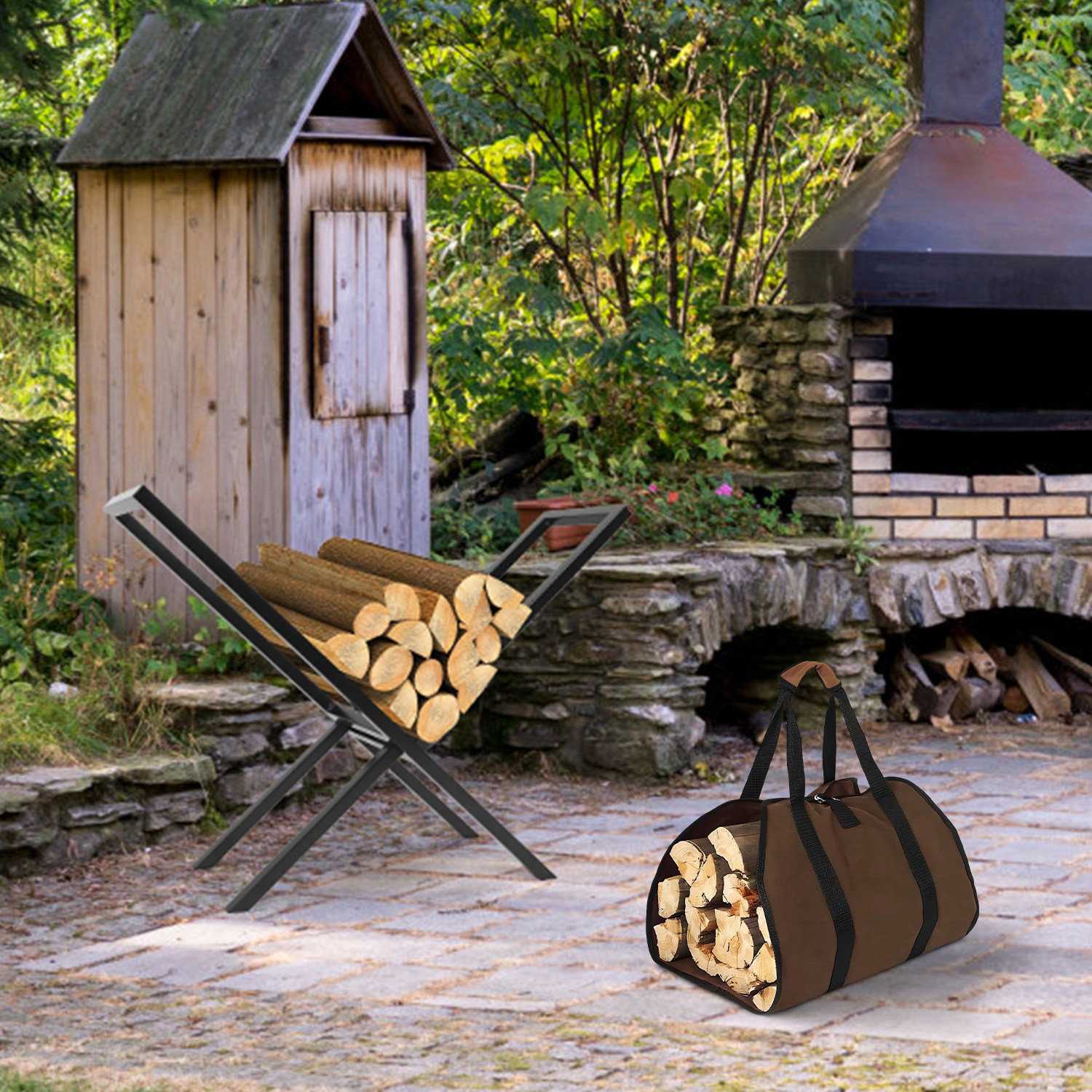 Ebern Designs 220LBS Firewood Log Rack with Carry Bag | Wayfair
