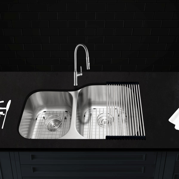 KBFmore 32 Inch Double Bowl Undermount Swirl Finish Classic Kitchen ...