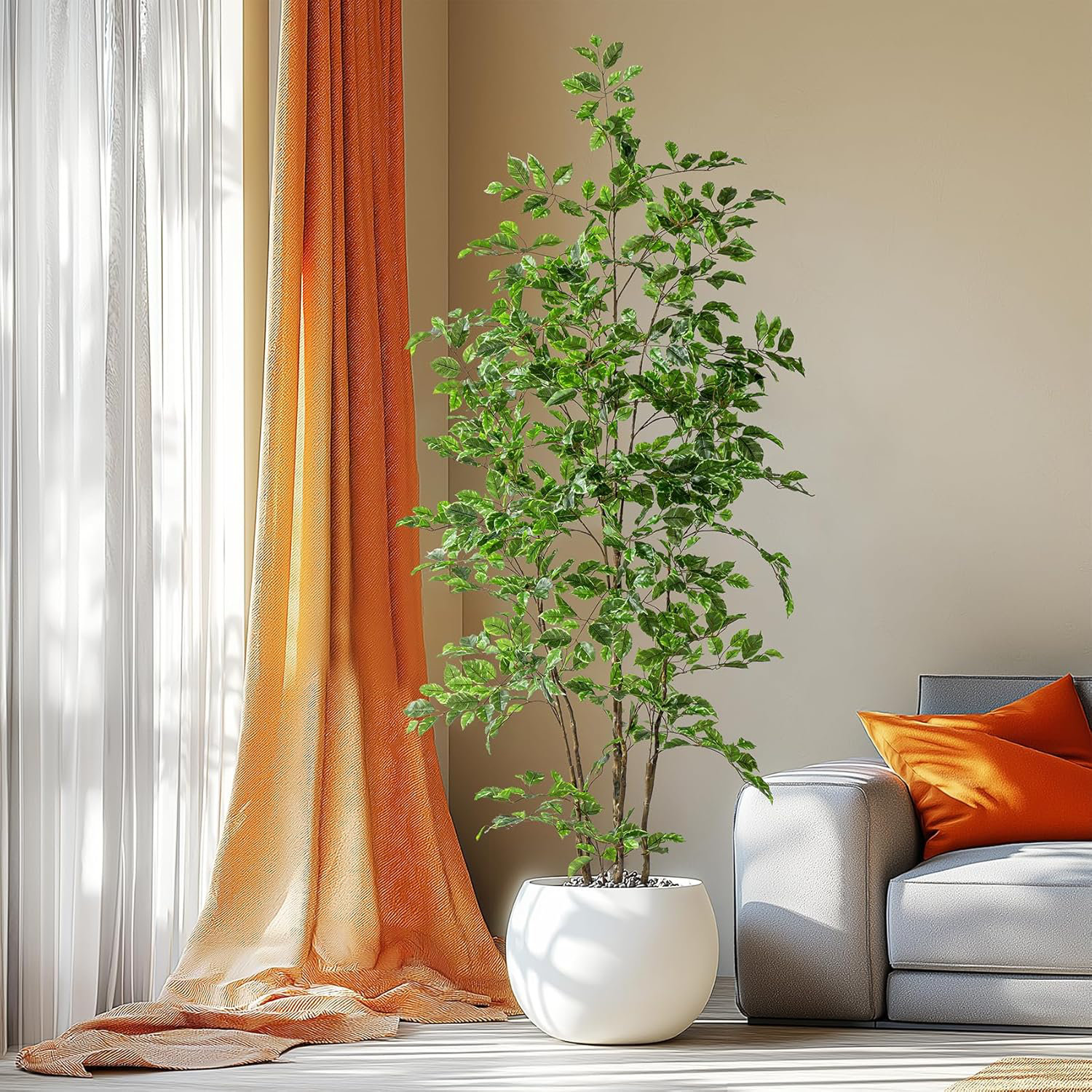 Primrue 6ft Green and White Artificial Ficus Tree-Artificial Plants ...